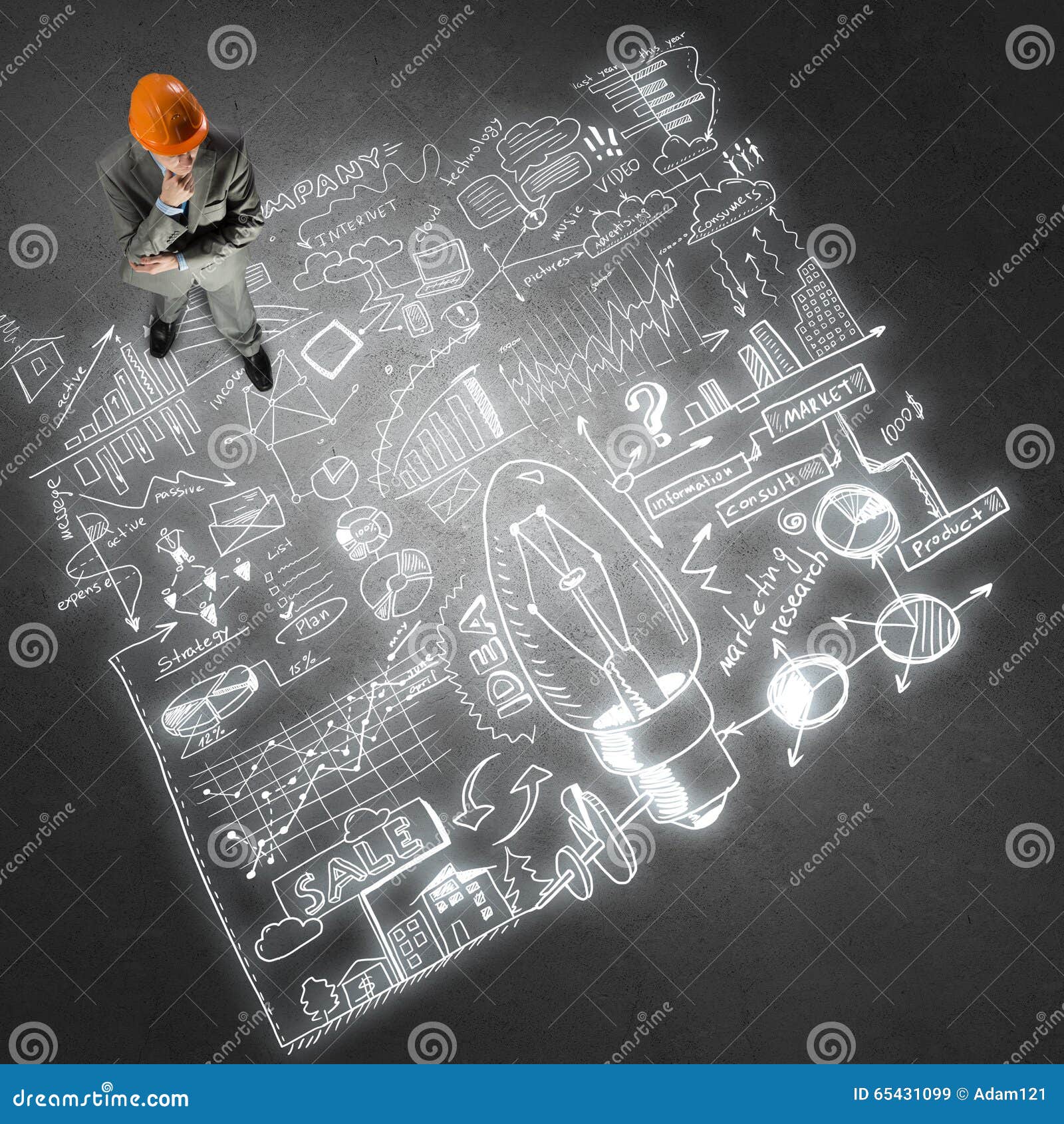 Man Engineer Thinking Over His Plan Stock Image - Image of sketch ...