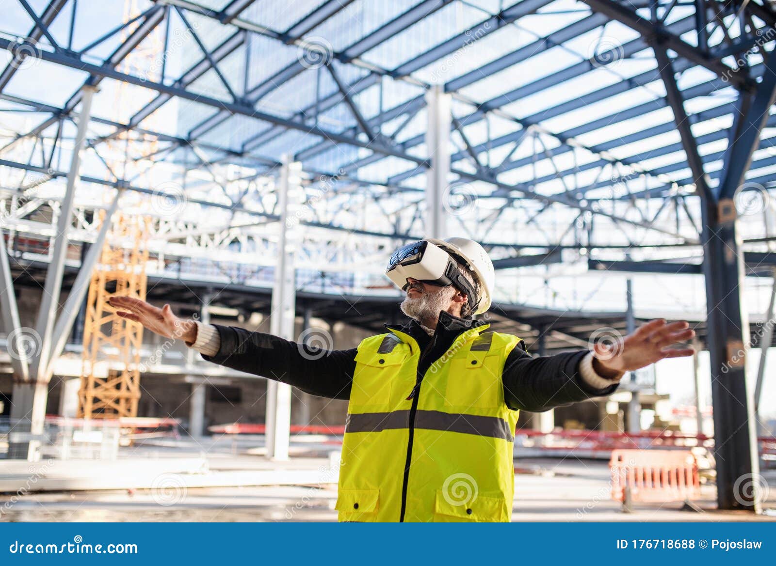 Man Engineer Using VR Goggles on Construction Site. Stock Photo - Image ...