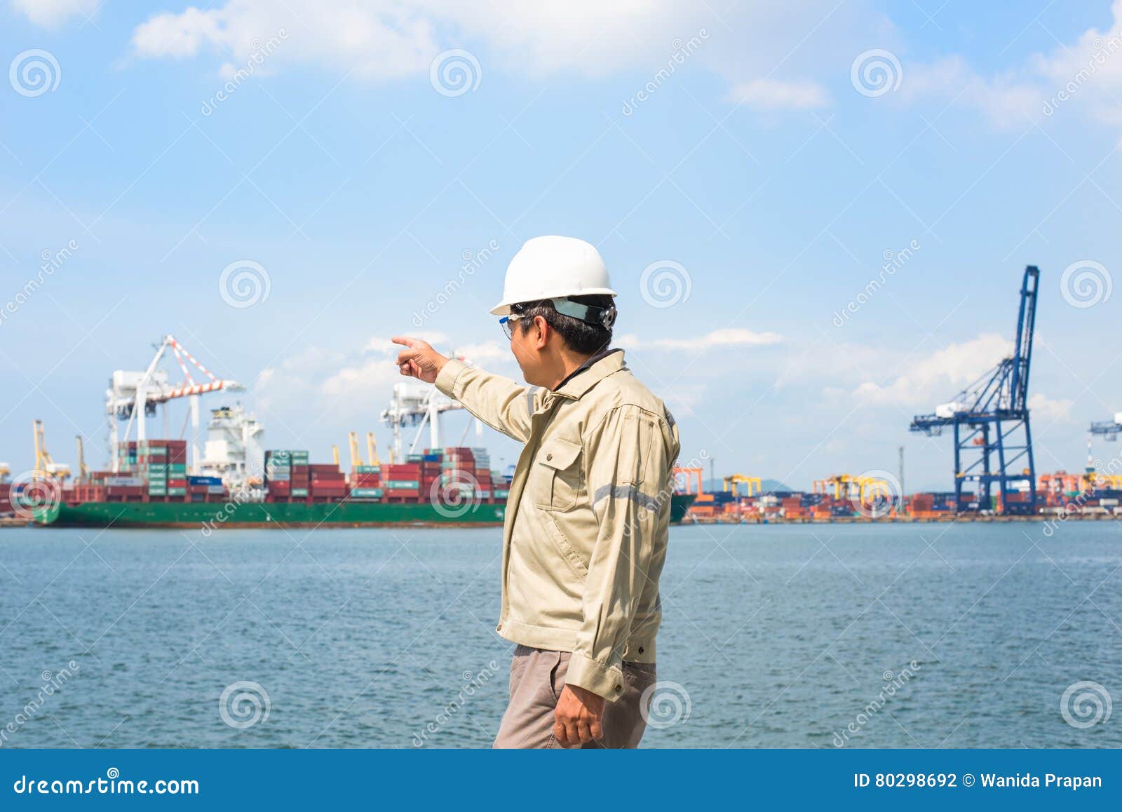 The Man Engineer Working with Container Cargo Stock Photo - Image of ...