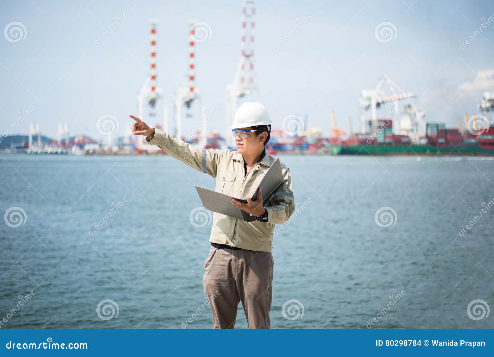 The Man Engineer Working with Container Cargo Stock Photo - Image of ...