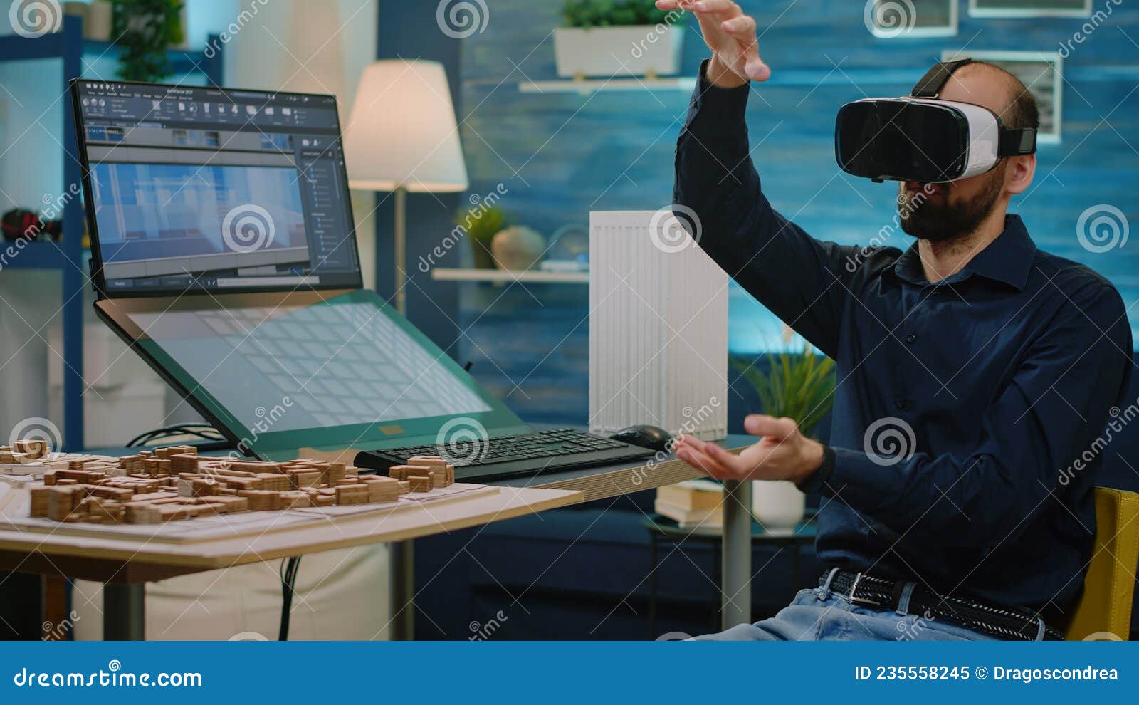Man Engineer Working with Vr Glasses To Design Building Model Stock ...