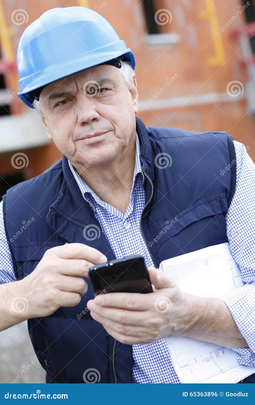 Man Engineer Working Wth Smartphone Stock Photo - Image of worker ...