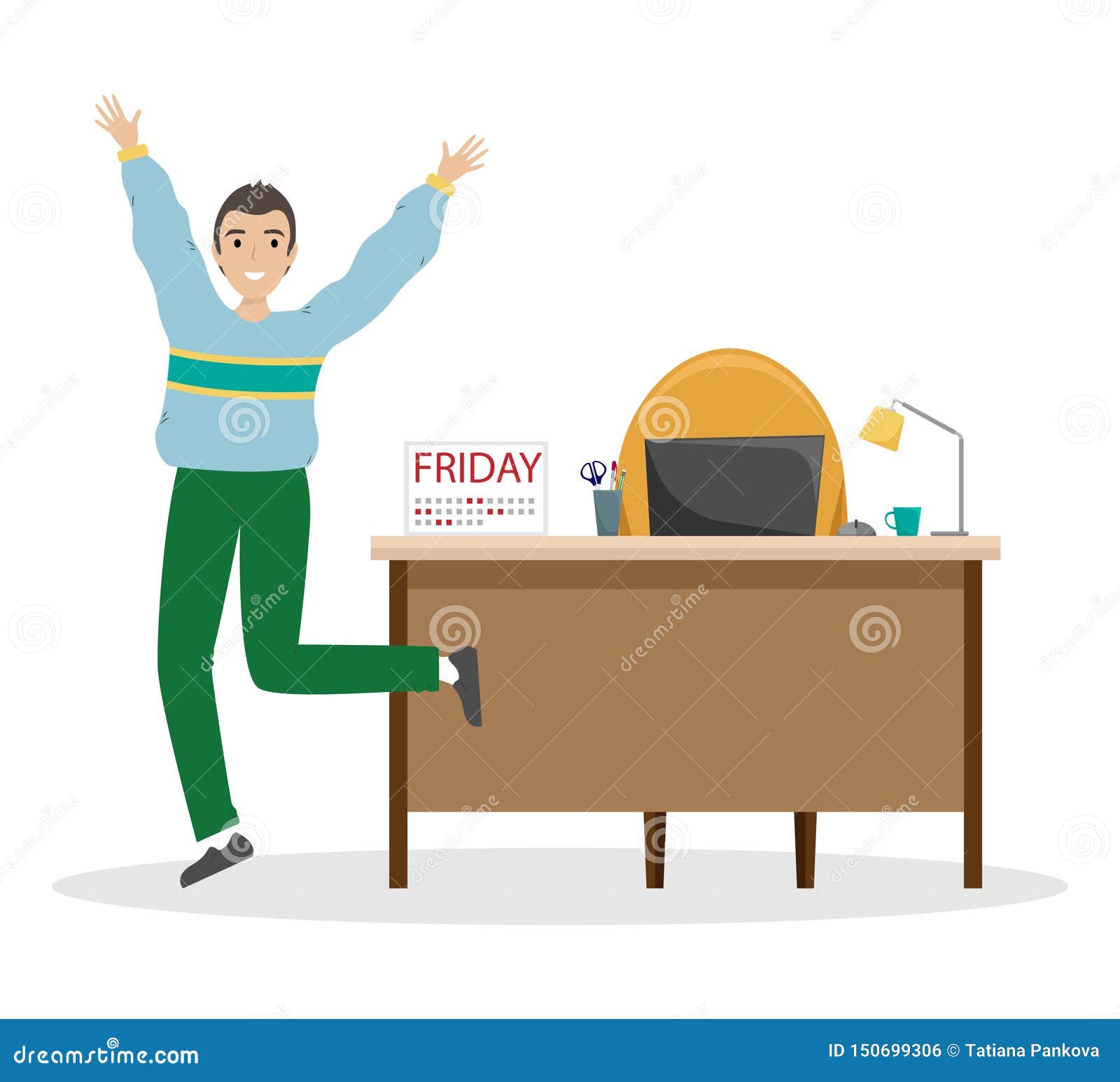 The Man Enjoy the End of the Working Week. Friday at the Office Stock ...