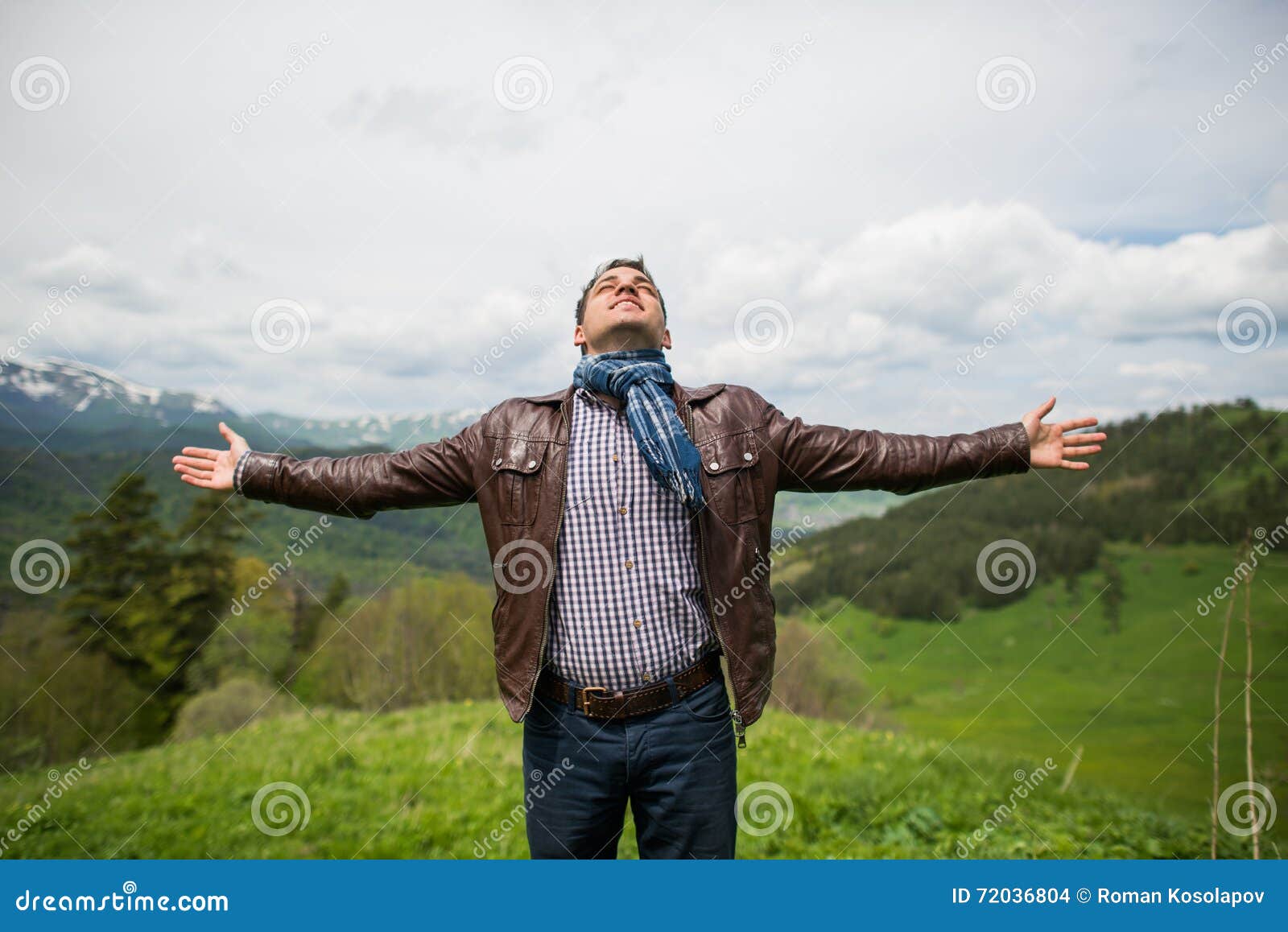 Man Enjoy with Freedom Feel on the Top of Mountain Stock Photo - Image ...