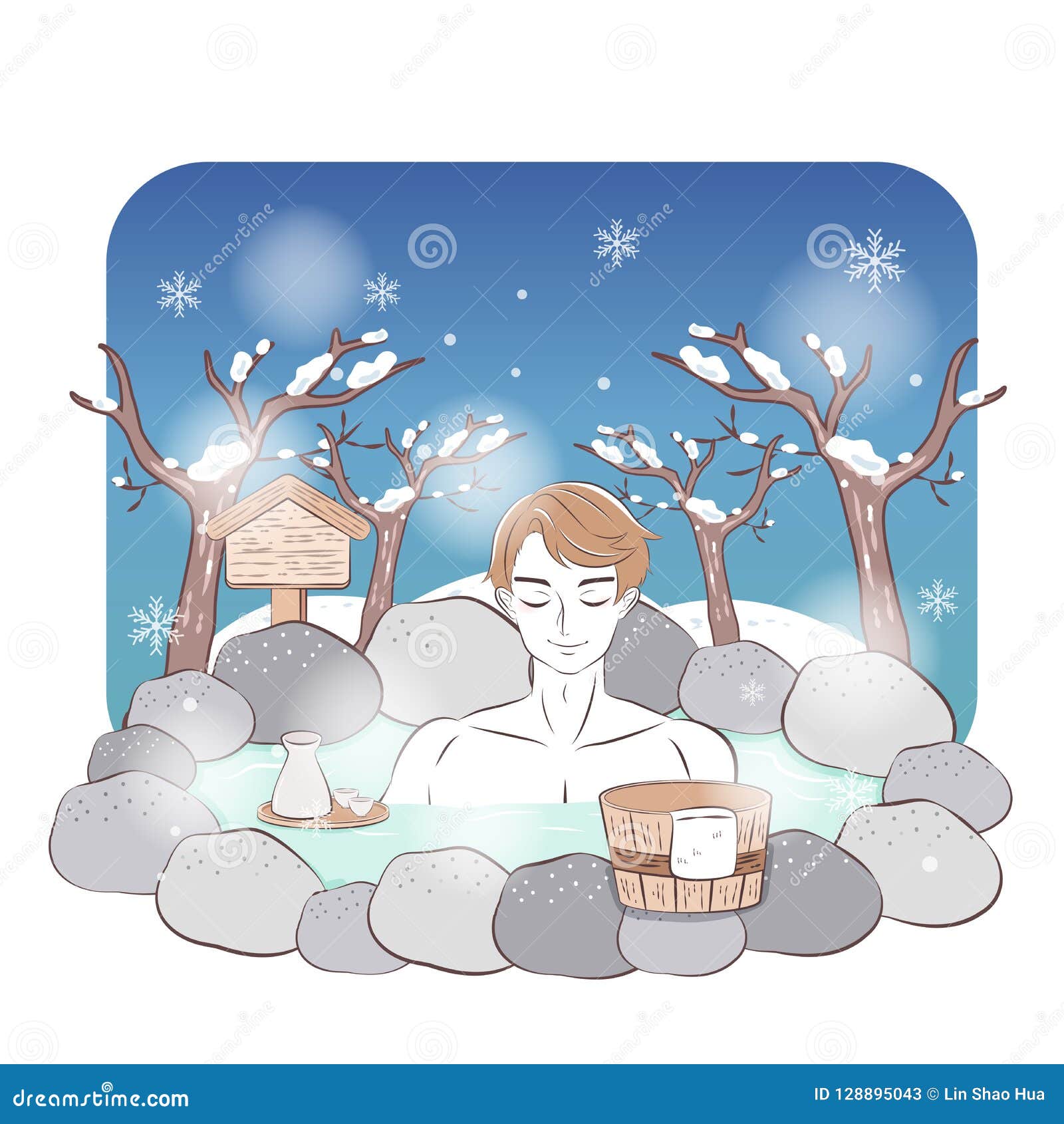 Man enjoy with hot spring stock vector. Illustration of scenic - 128895043