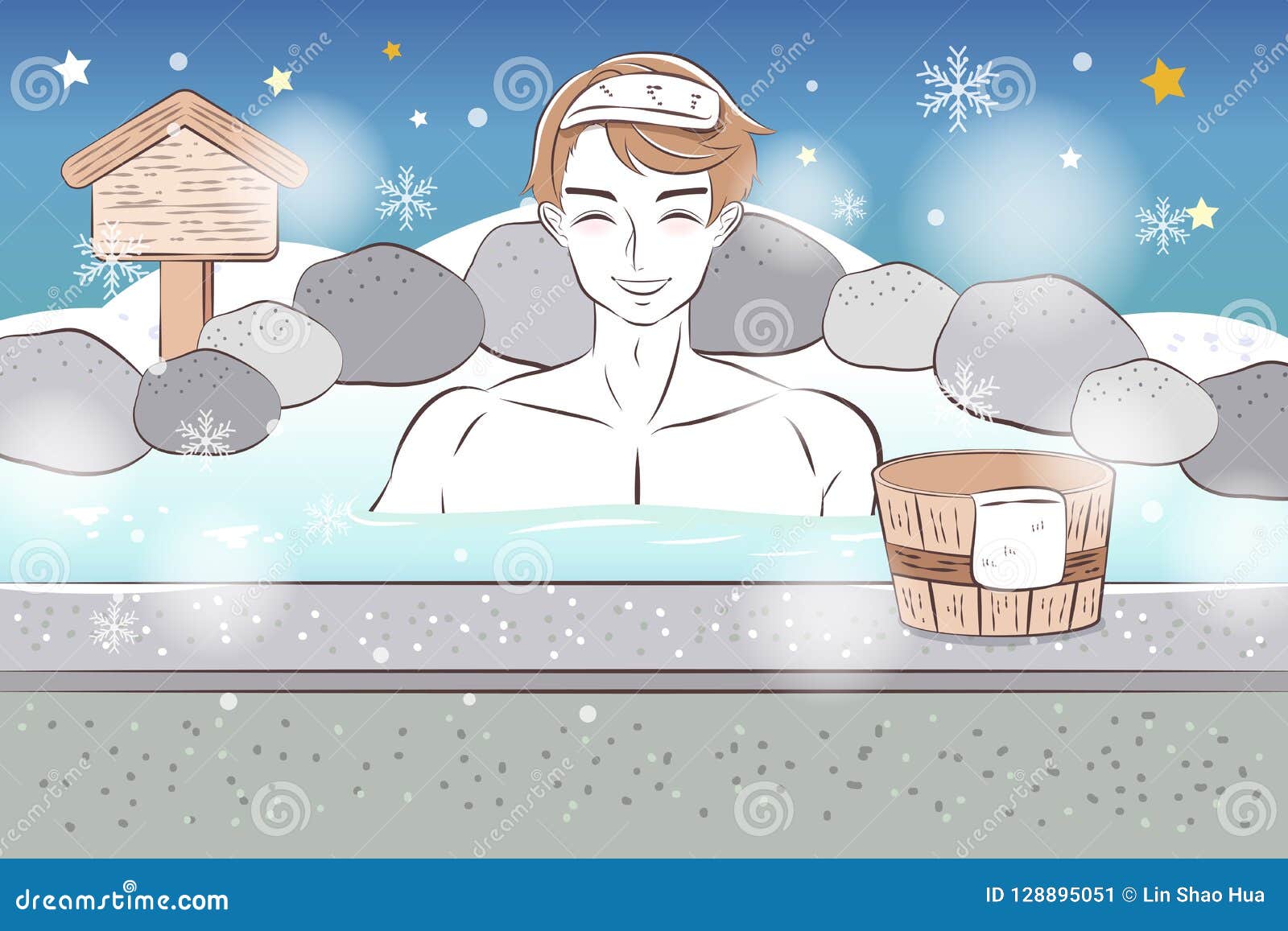 Man enjoy with hot spring stock vector. Illustration of heat - 128895051