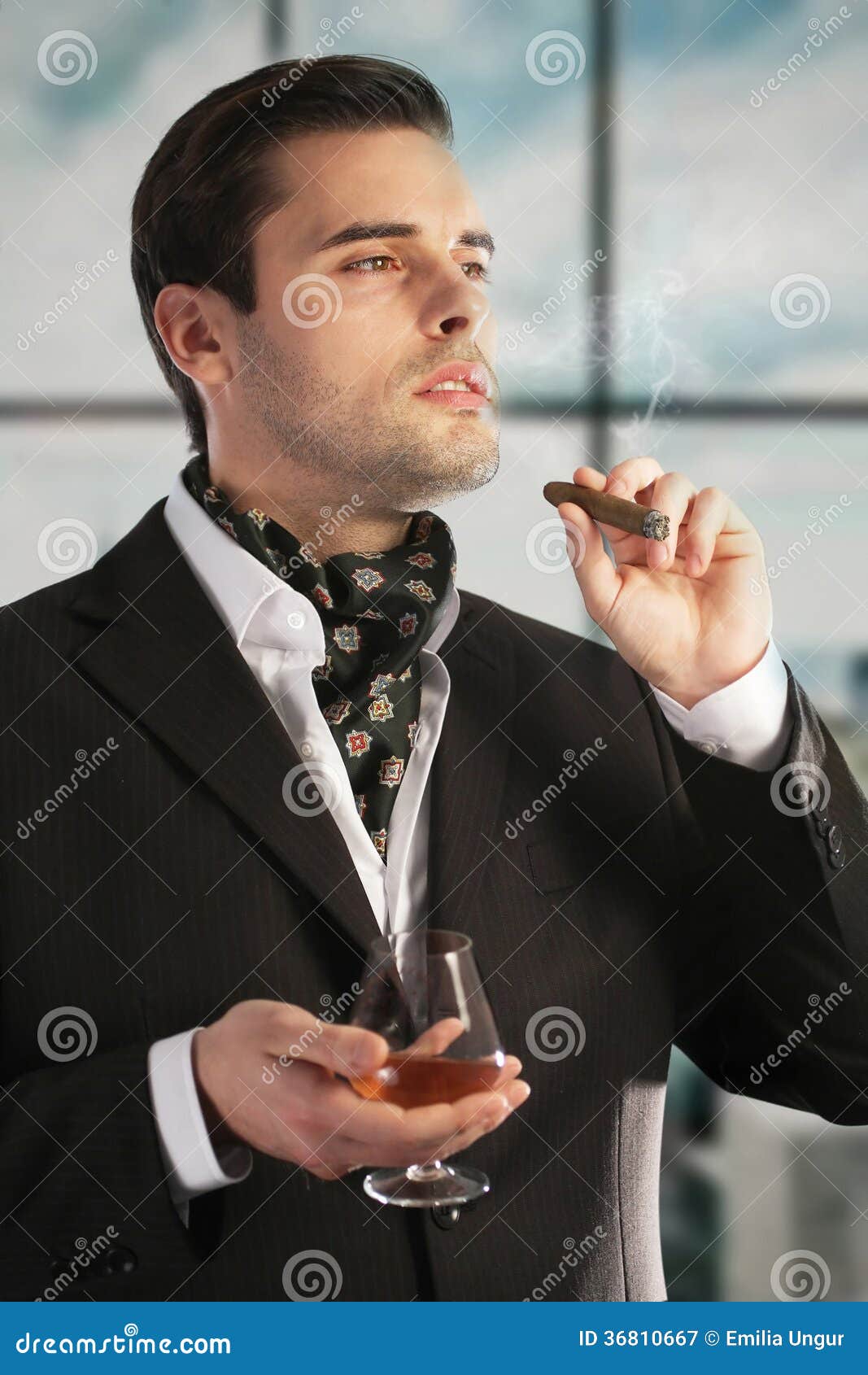 Man Enjoying Cigar and Drink Stock Image - Image of expensive, hand ...