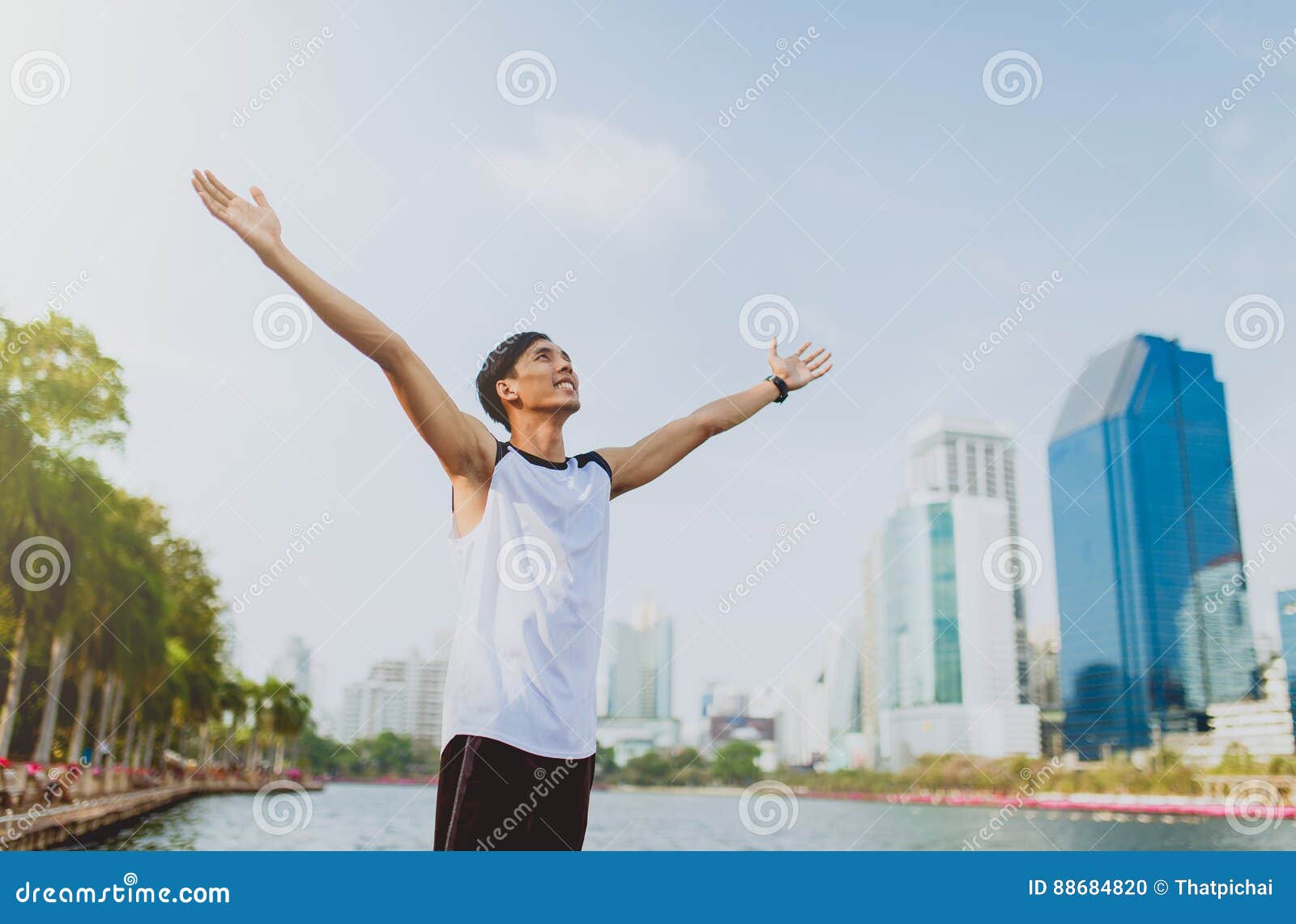 Man Enjoying the Fresh Air in Public Park Stock Photo - Image of ...