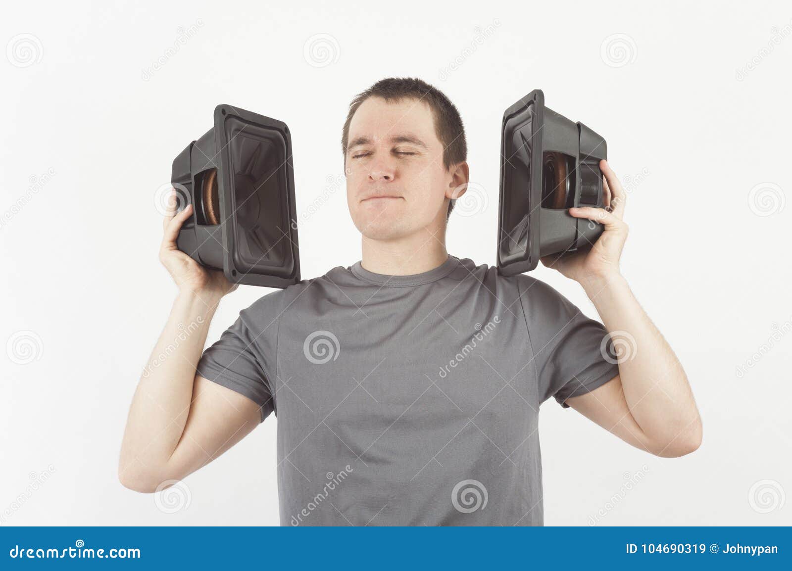 Man Enjoying Music from Loudspeaker Stock Image - Image of funny ...