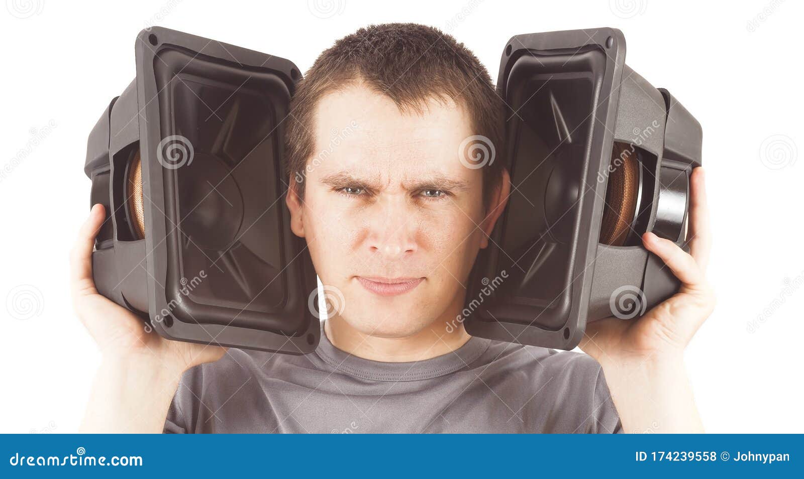 Man Enjoying Music from Loudspeaker Stock Photo - Image of isolated ...