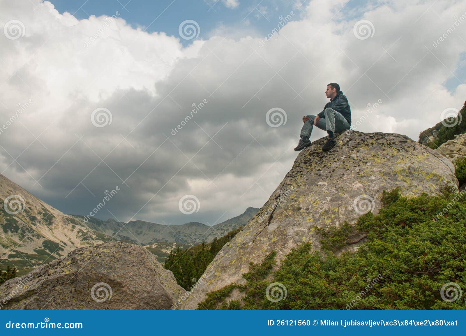 Man Enjoying Nature on a Mountain Stock Photo - Image of cloud, orange ...