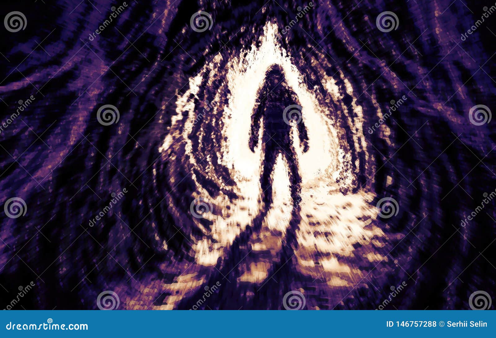 Man Entered the Gates of Hell Stock Illustration - Illustration of ...