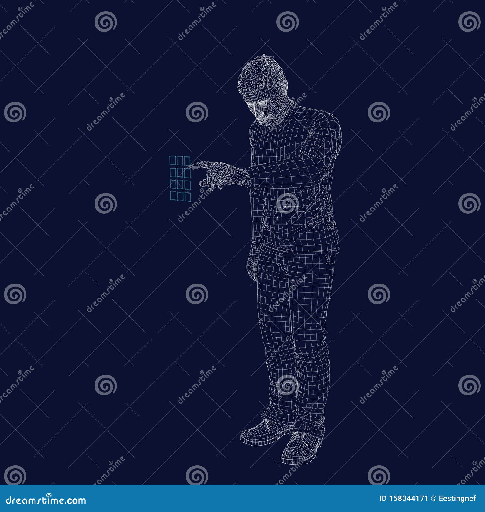 Man Entering Pin Code. Wireframe Human Body Stock Vector - Illustration ...
