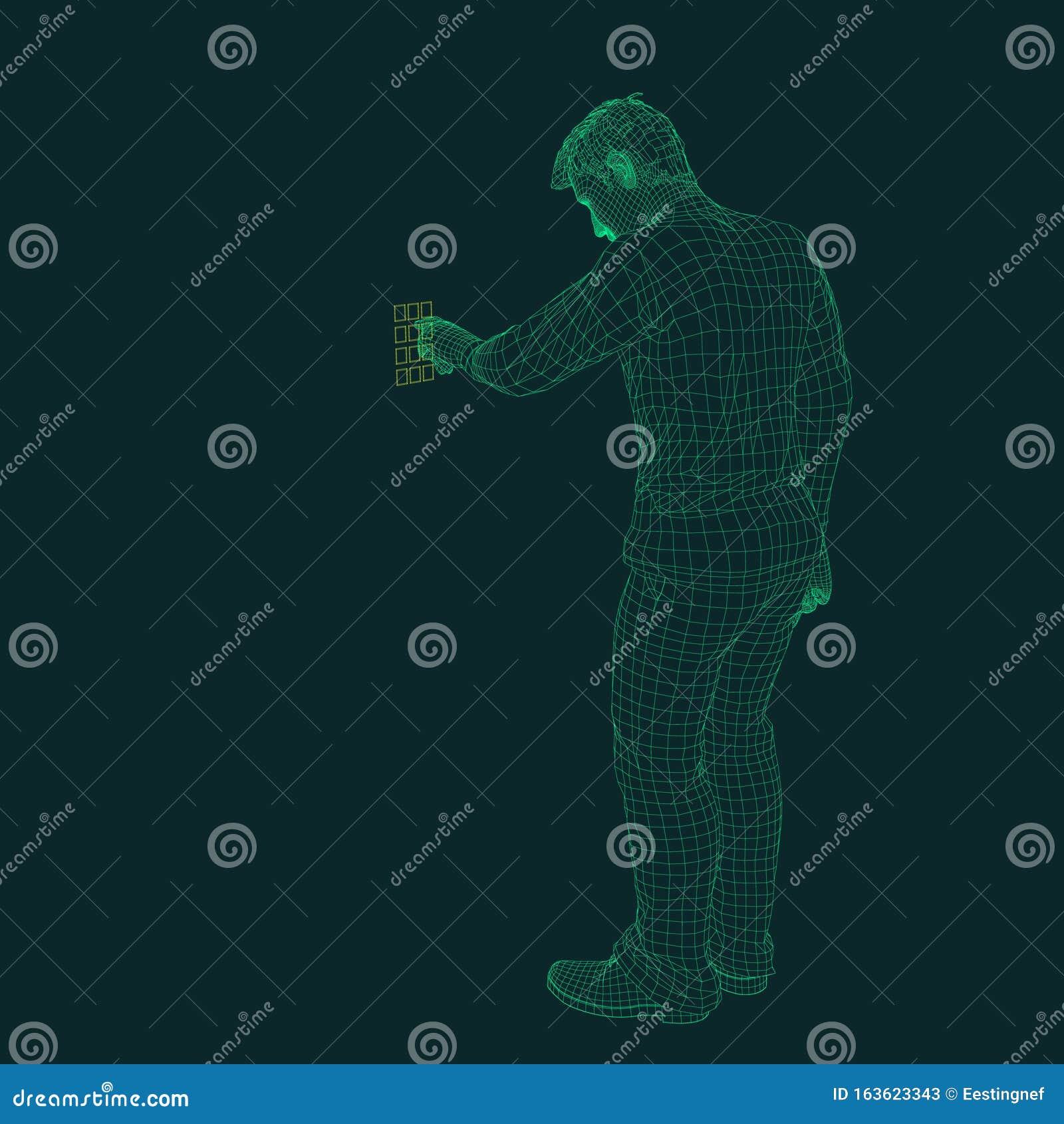 Man Entering Pin Code. Wireframe Human Body Stock Vector - Illustration ...