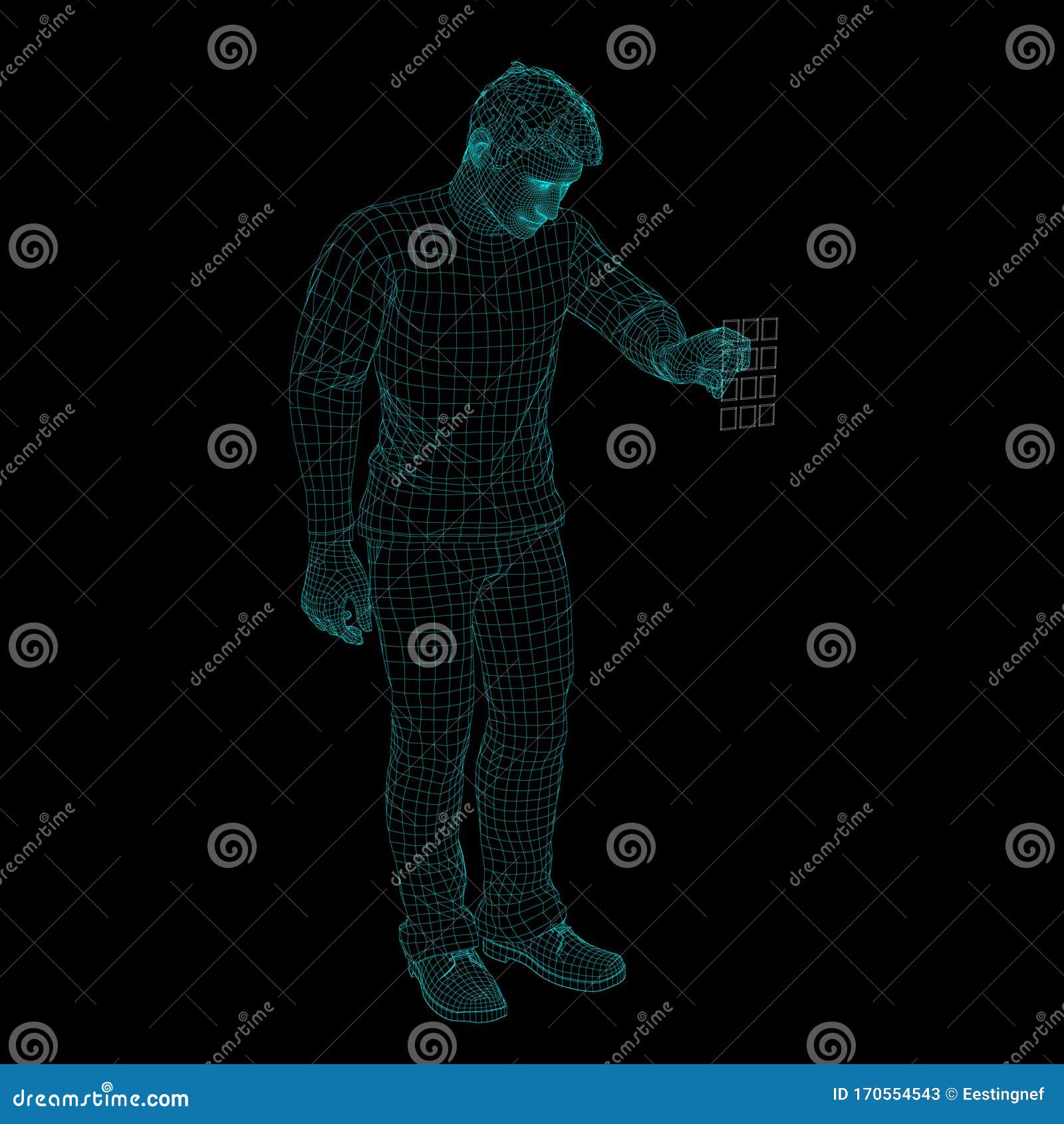 Man Entering Pin Code. Wireframe Human Body Stock Vector - Illustration ...