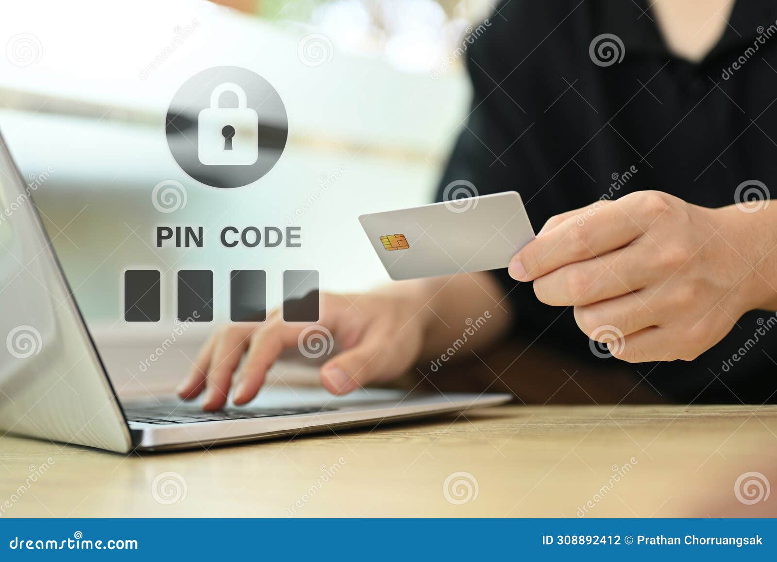 Man Entering Verification Code Login To Bank Account on Laptop. User ...