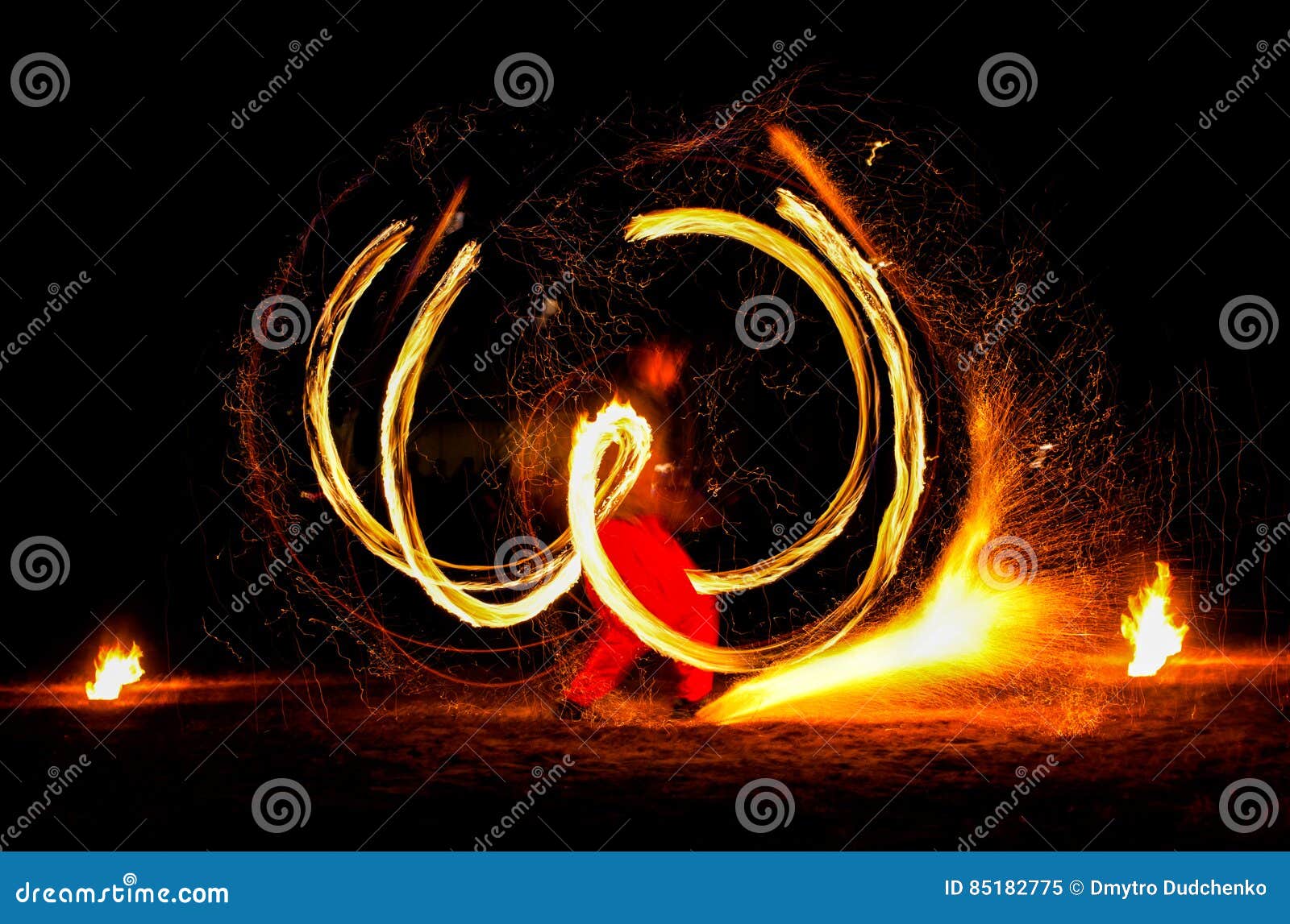 Man Entertains with the Help of Fire, Carrying Fire Performance Night ...