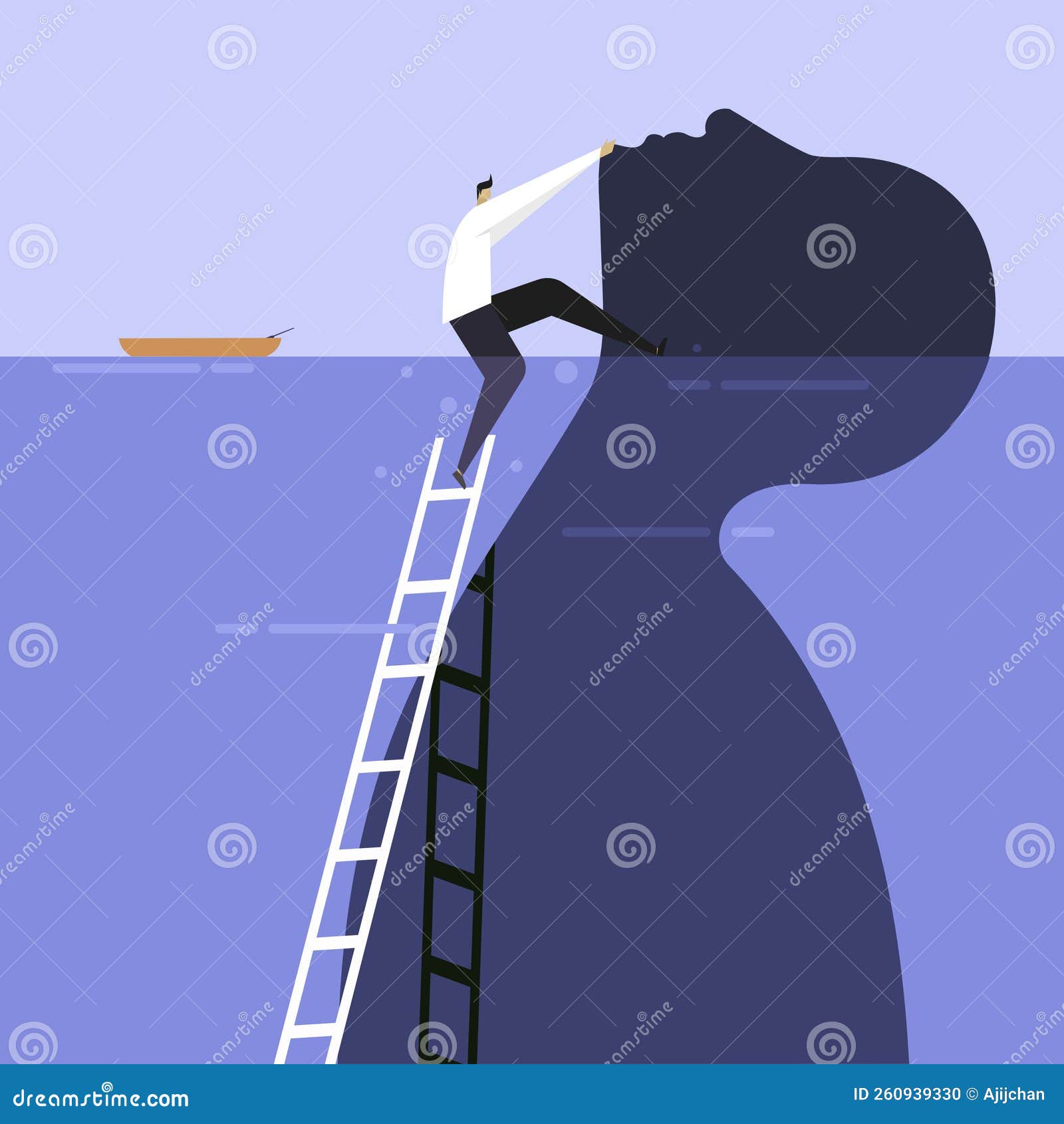 A Man Escaping from Water by Climbing a Huge Human Figure Stock Vector ...