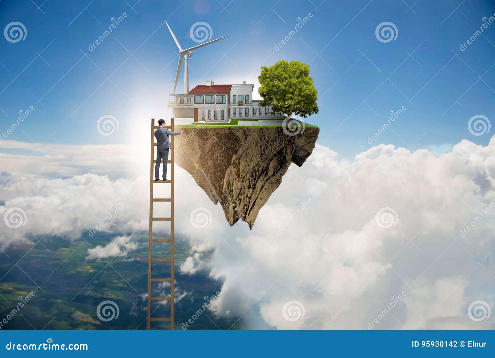 The Man Escaping To Green Environment Stock Photo - Image of flying ...