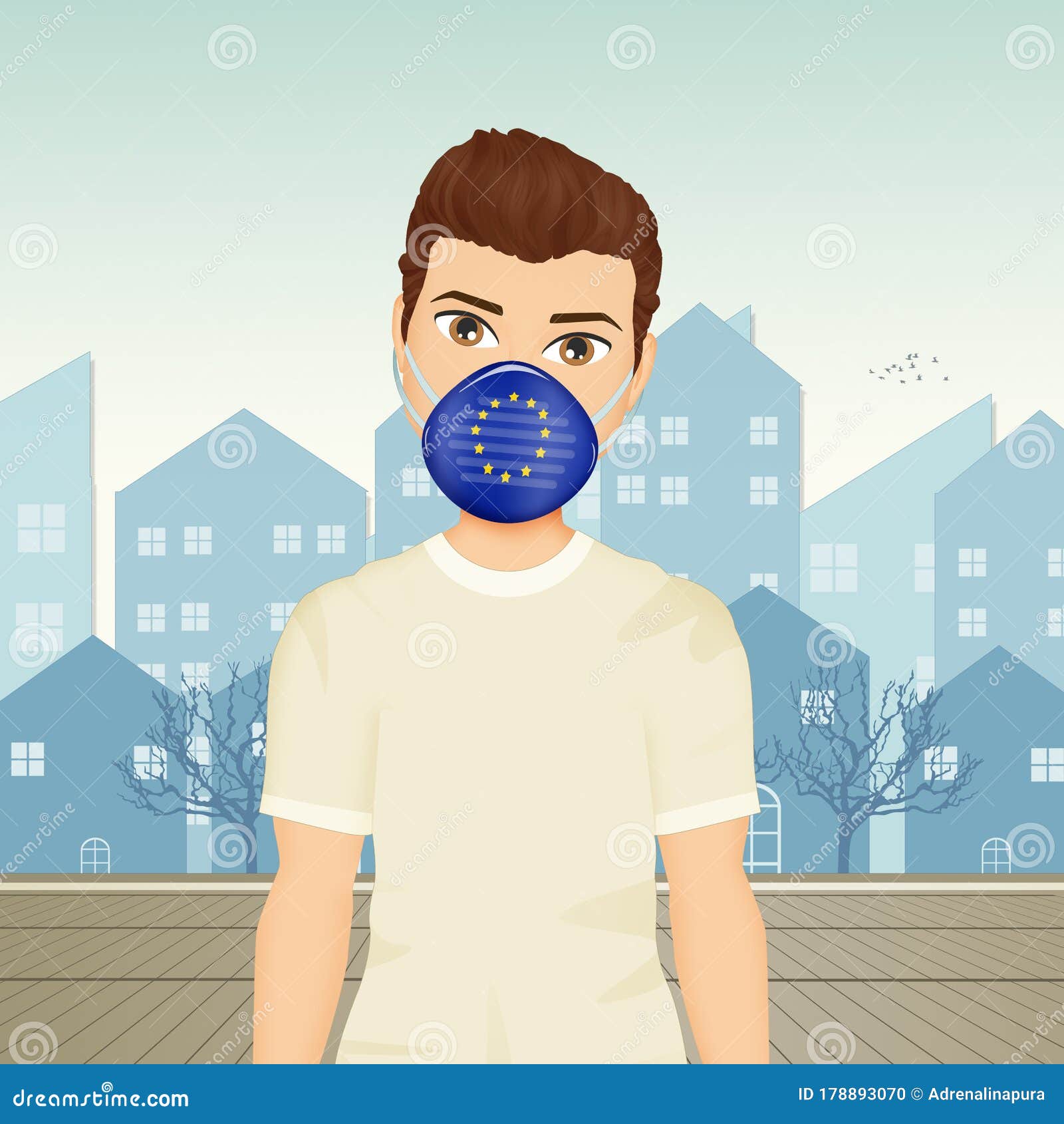 Man with European Surgical Mask Stock Illustration - Illustration of ...