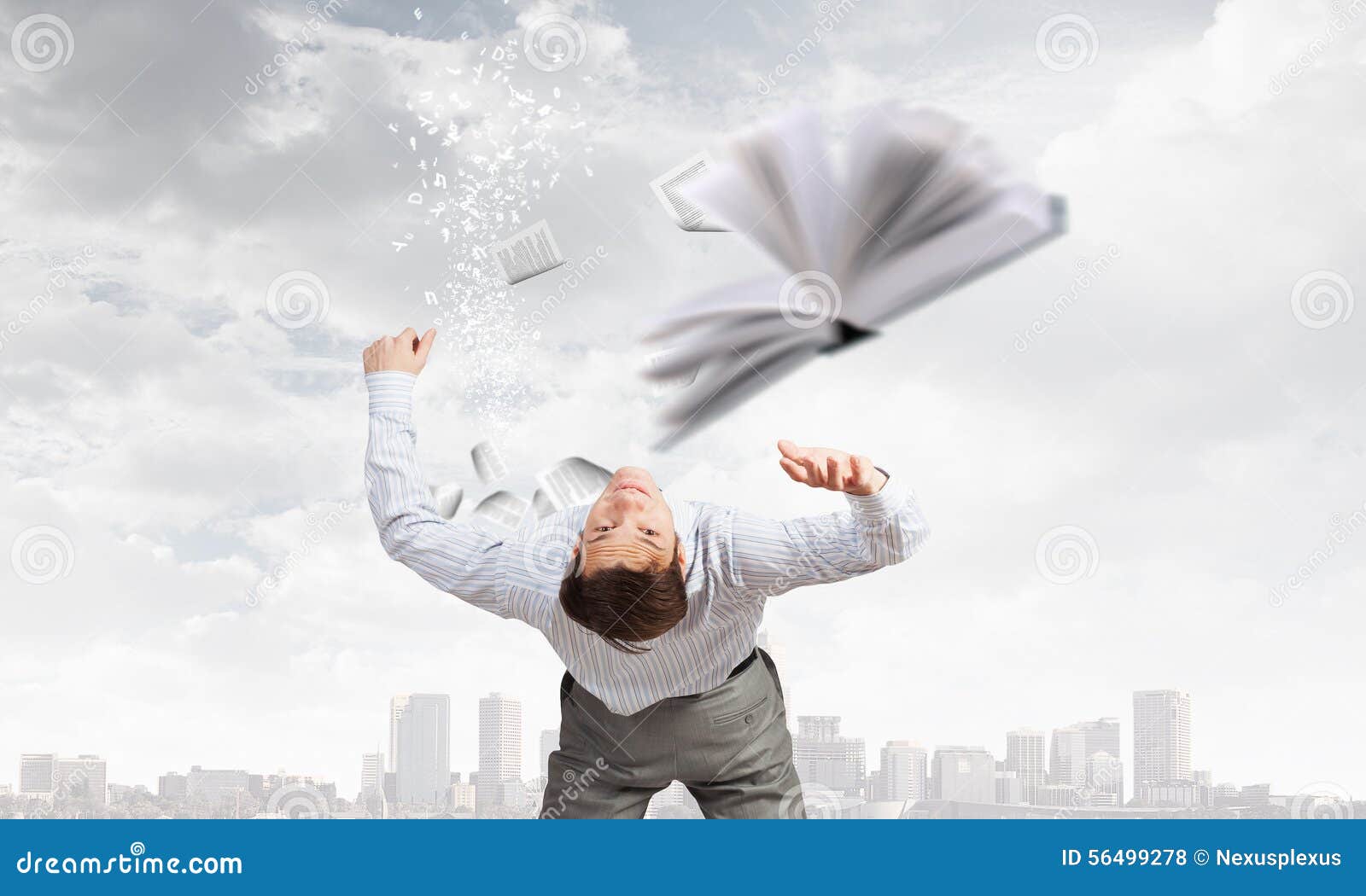 Man evading flying book stock photo. Image of movies - 56499278