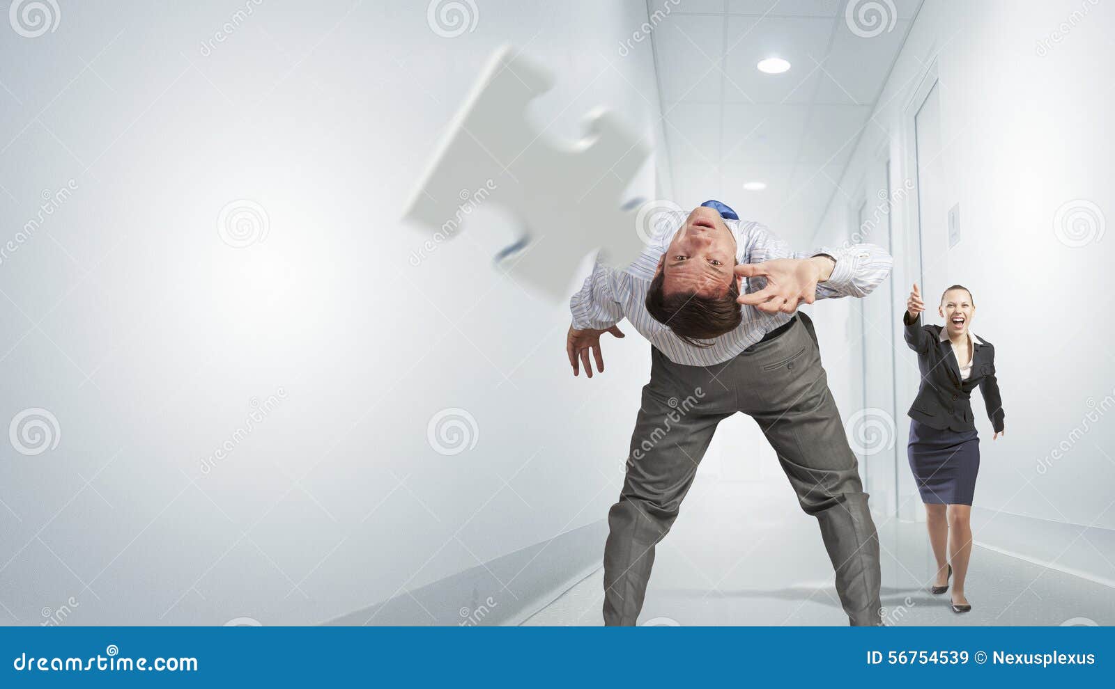Man evading flying puzzle stock image. Image of funny - 56754539