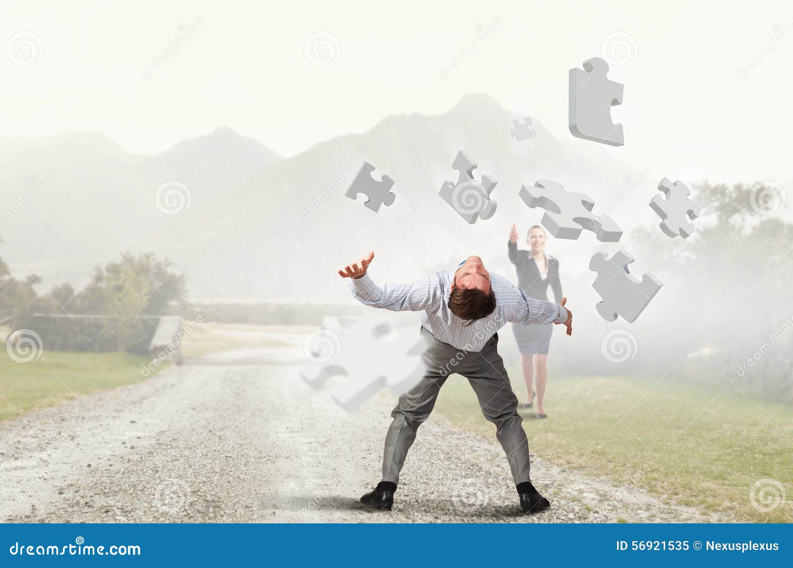 Man evading flying puzzle stock image. Image of supernatural - 56921535