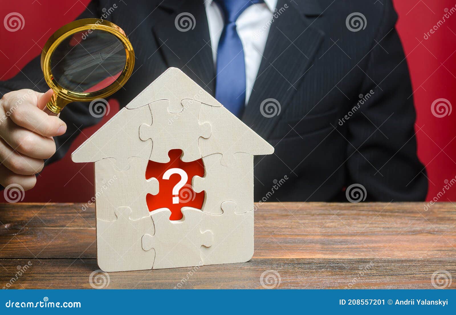 A Man Examines a House with a Missing Puzzle Inside. Property Valuation ...