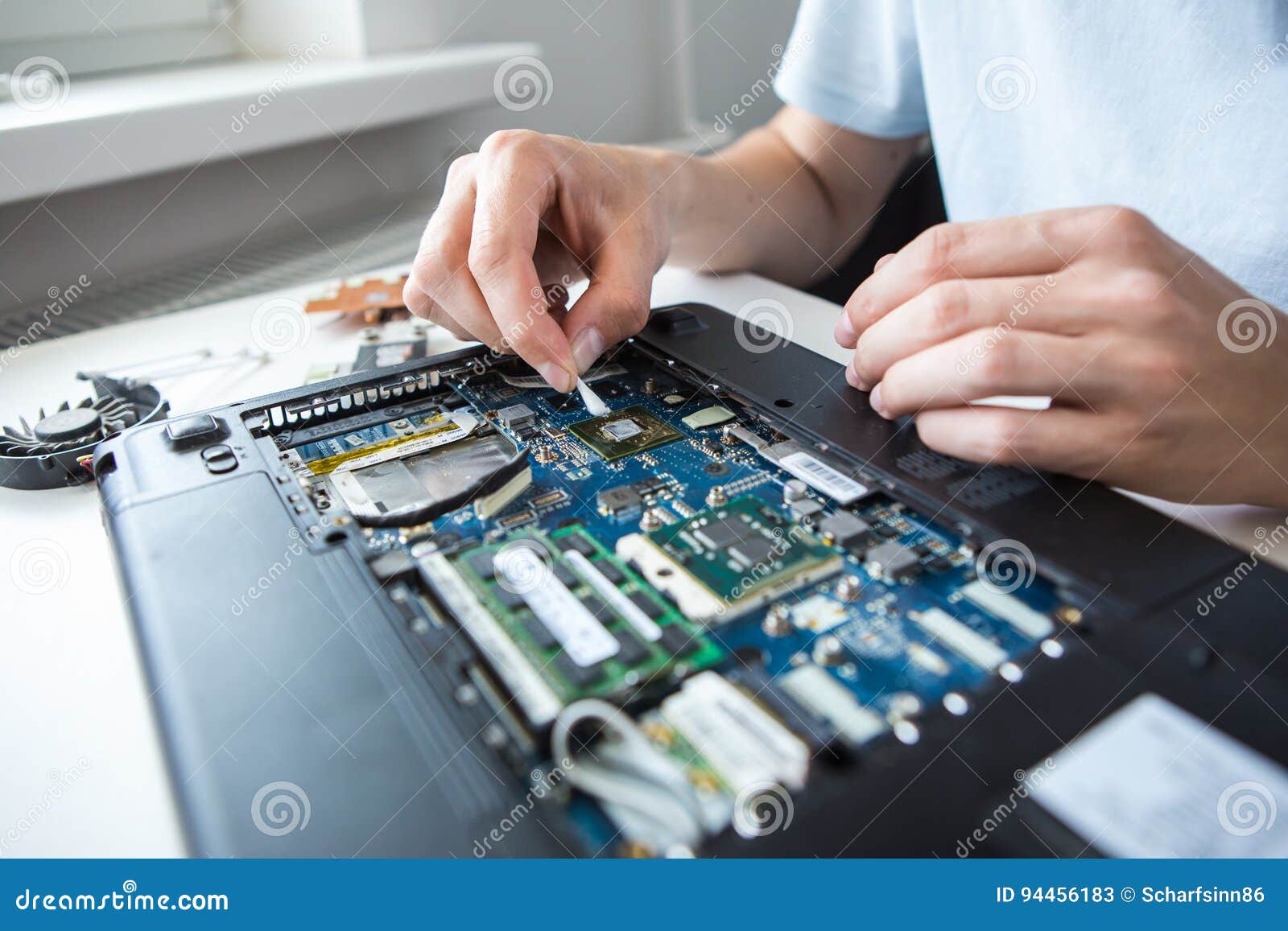 Man Examines Laptop PC Clean Thermal Paste Stock Image - Image of hands ...