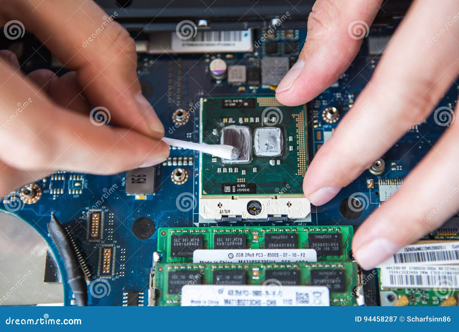 Man Examines Laptop PC Clean Thermal Paste Stock Image - Image of ...