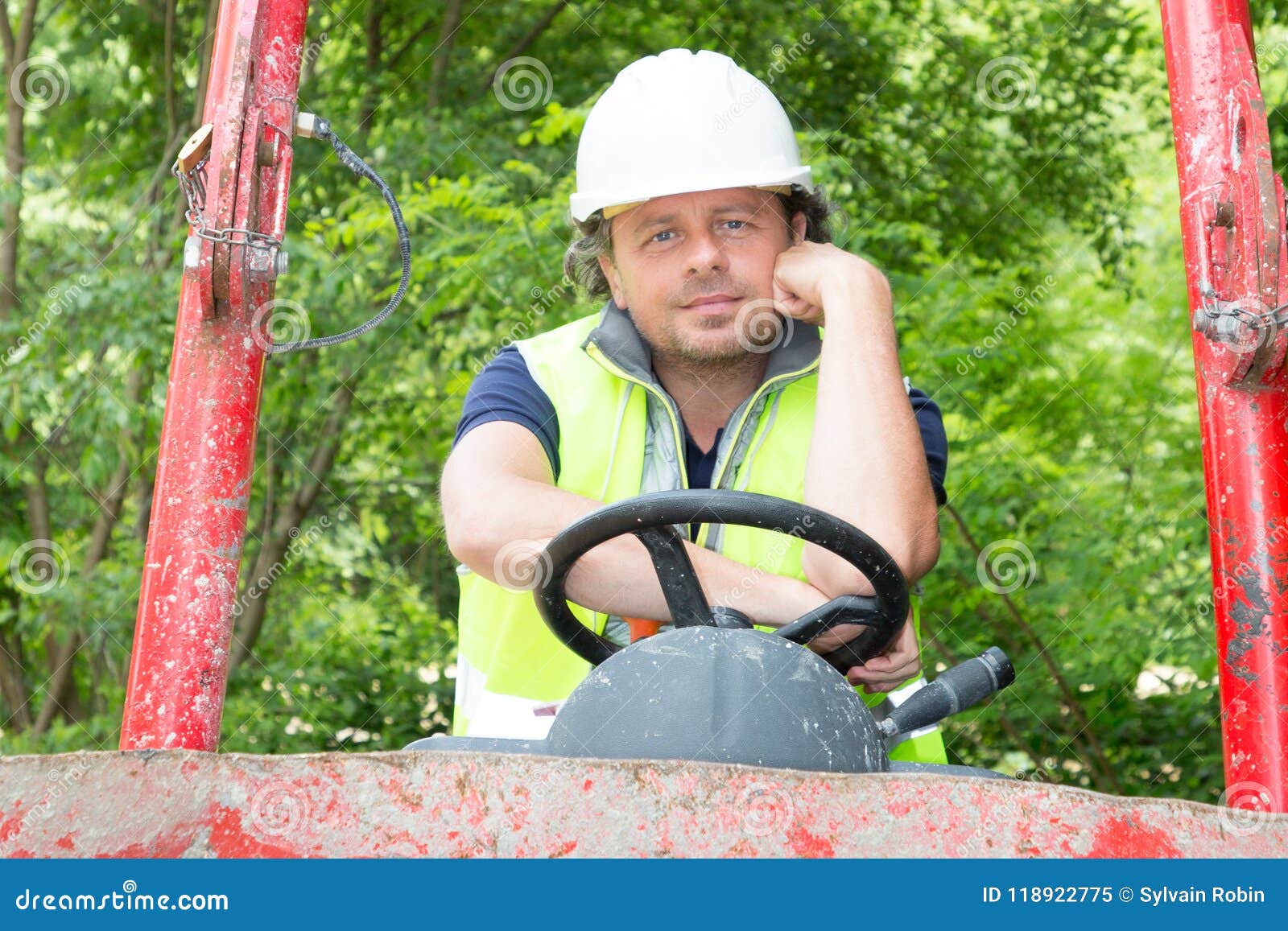 Man Excavator Operator on Construction Site Stock Image - Image of ...