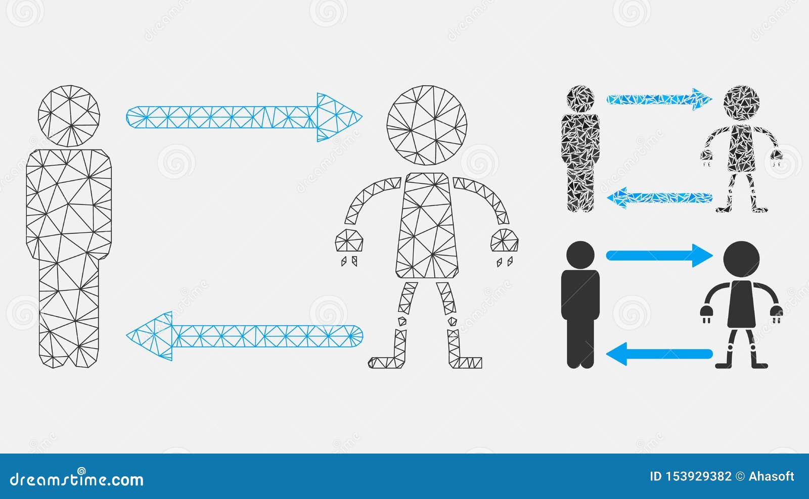 Man Exchange Robot Vector Mesh Carcass Model and Triangle Mosaic Icon ...