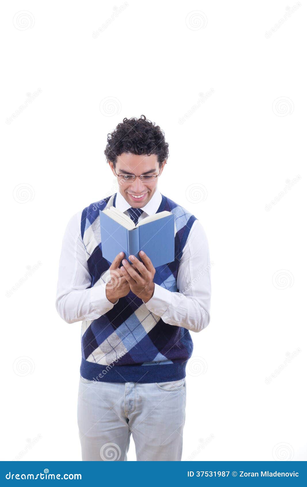 Man Excitedly Reading a Book Stock Image - Image of person, funny: 37531987