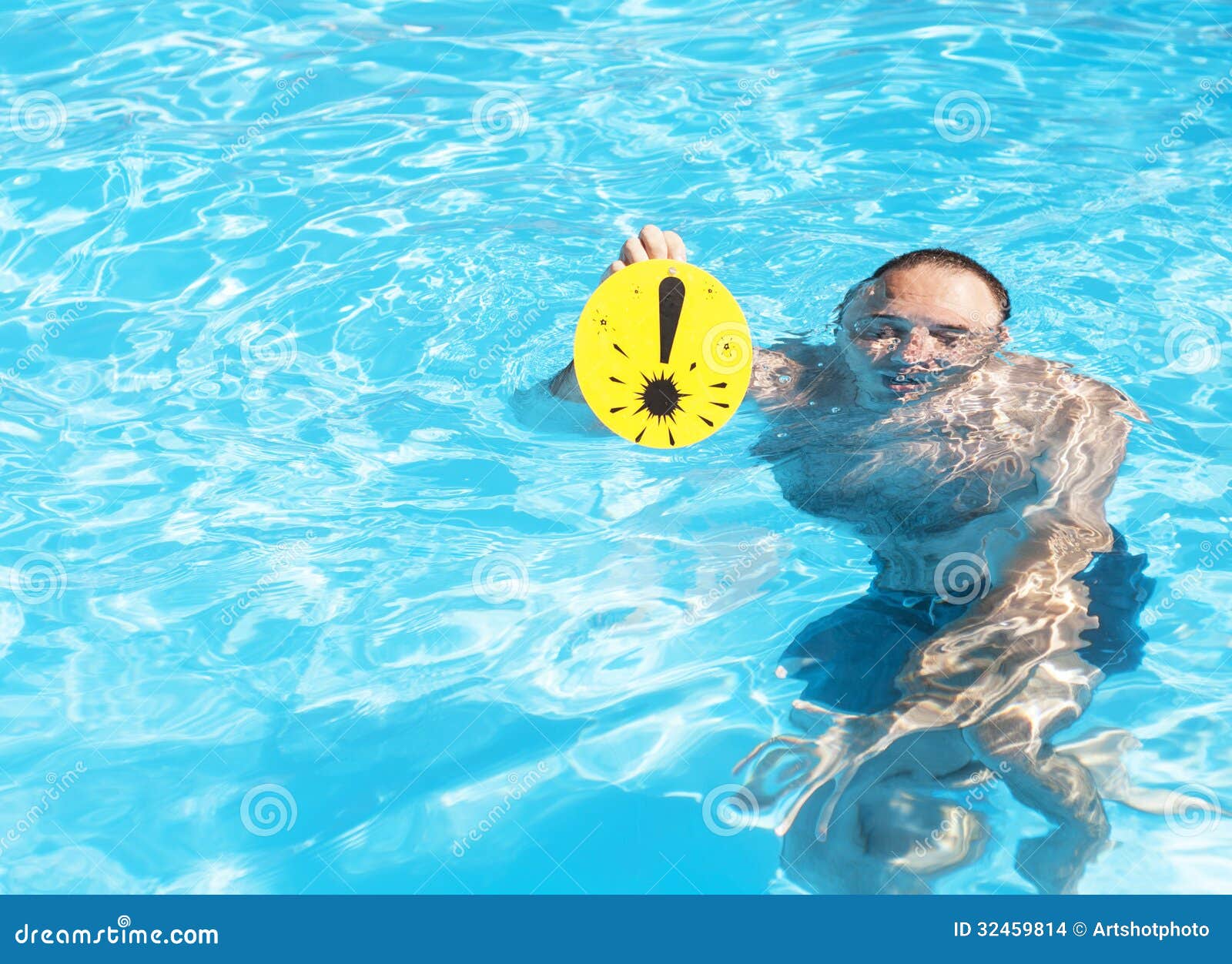 Man with Exclamation Mark in the Pool Stock Photo - Image of drowning ...