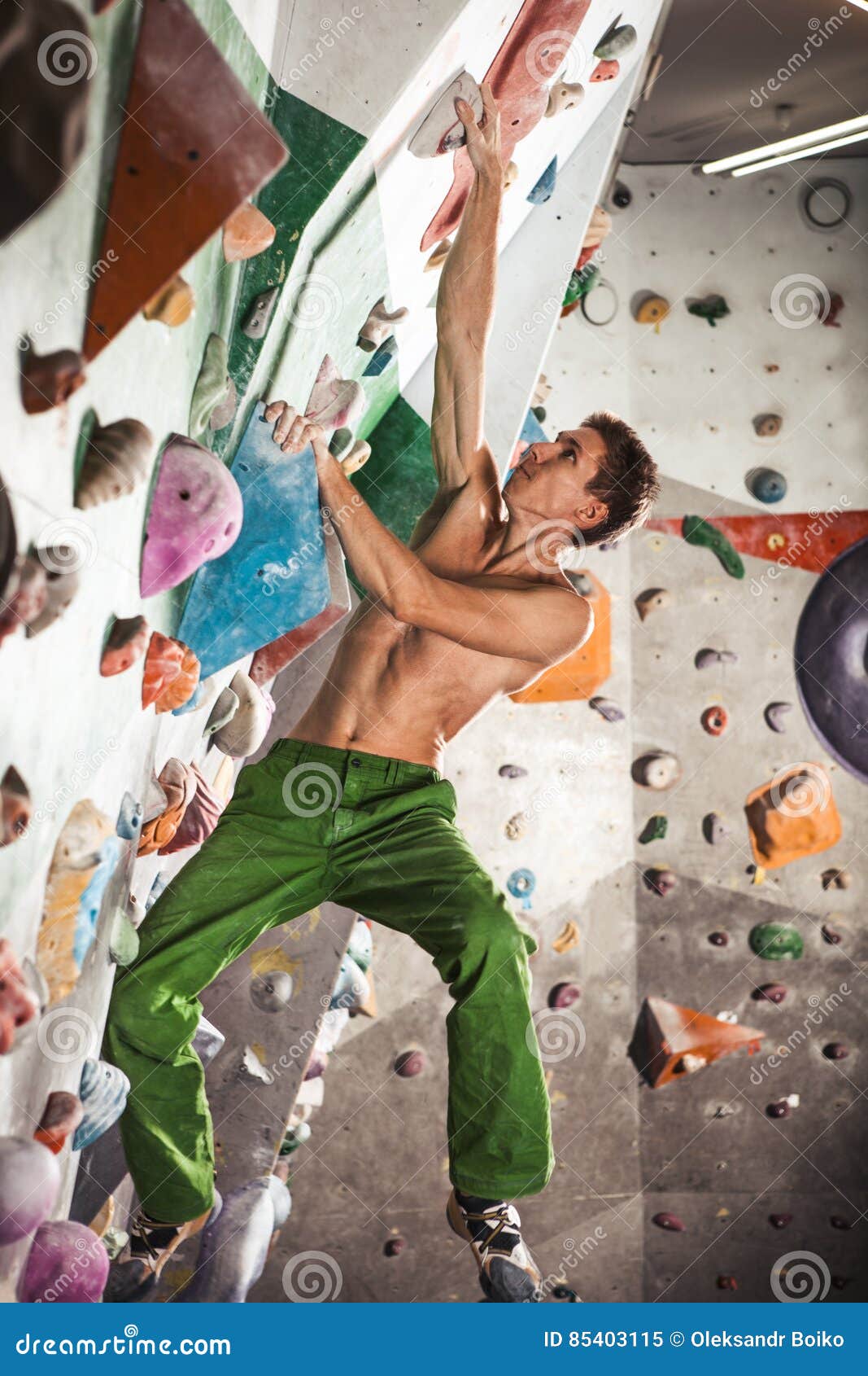 Man Exercise Bouldering and Climbing Indoor Stock Image - Image of ...