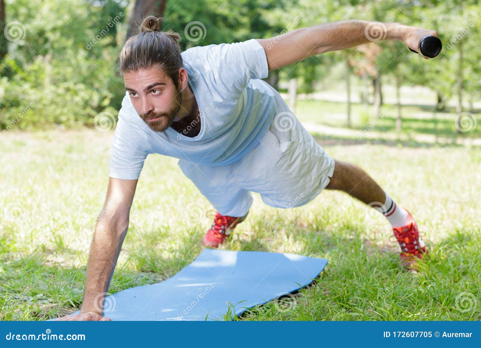 Man Exercising Midsection Core Muscles Doing Side Plank Exercise Stock ...