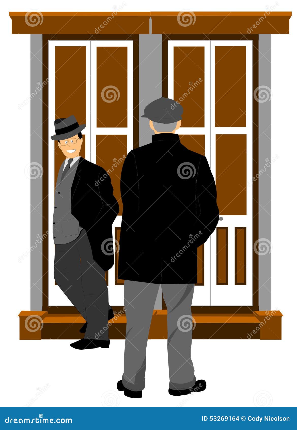 Man exiting a doorway stock illustration. Illustration of standing ...