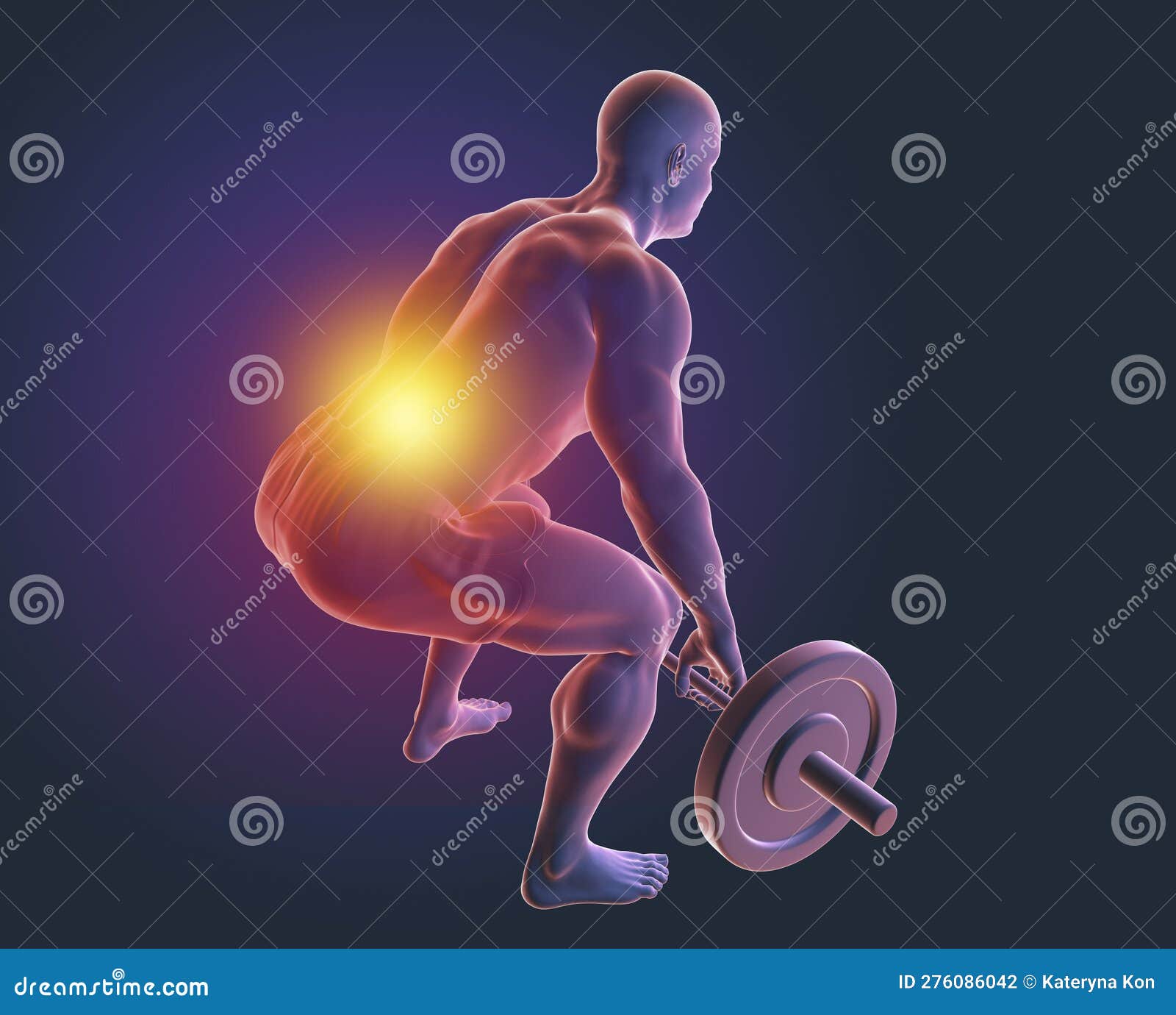 A Man Experiencing Back Pain while Lifting a Barbell, 3d Illustration ...