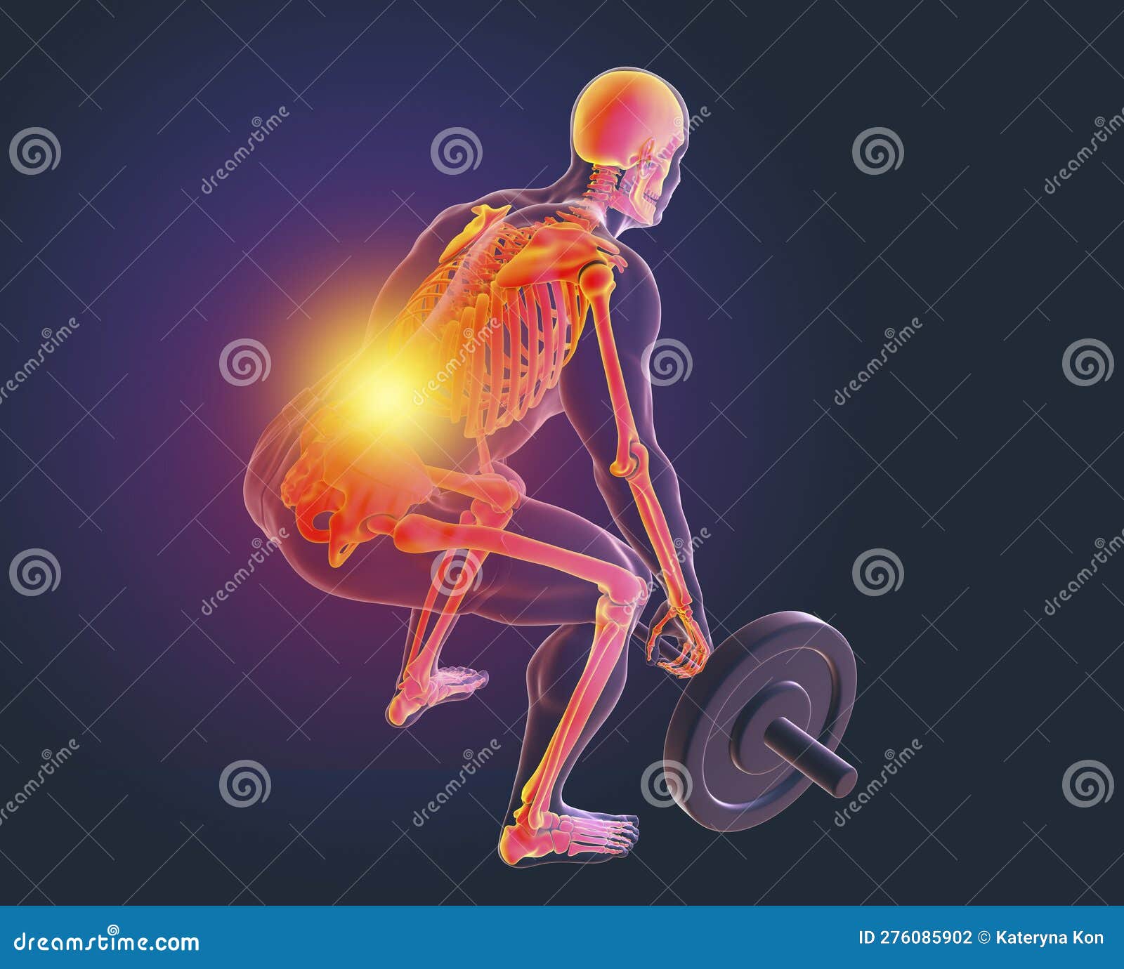 A Man Experiencing Back Pain while Lifting a Barbell, 3d Illustration ...