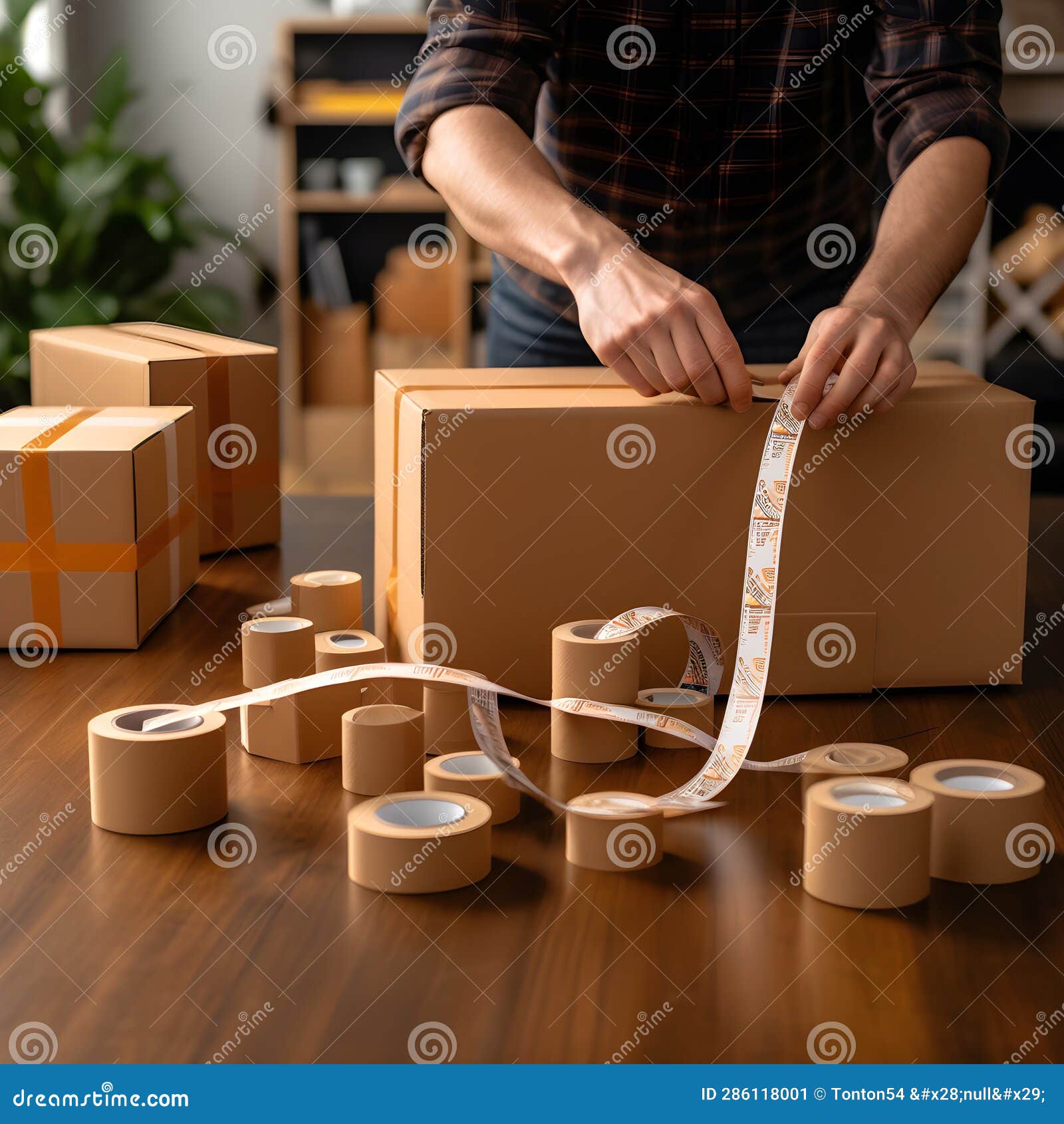 Man Expertly Packs And Tapes Boxes On Table Royalty-Free Stock Photo ...