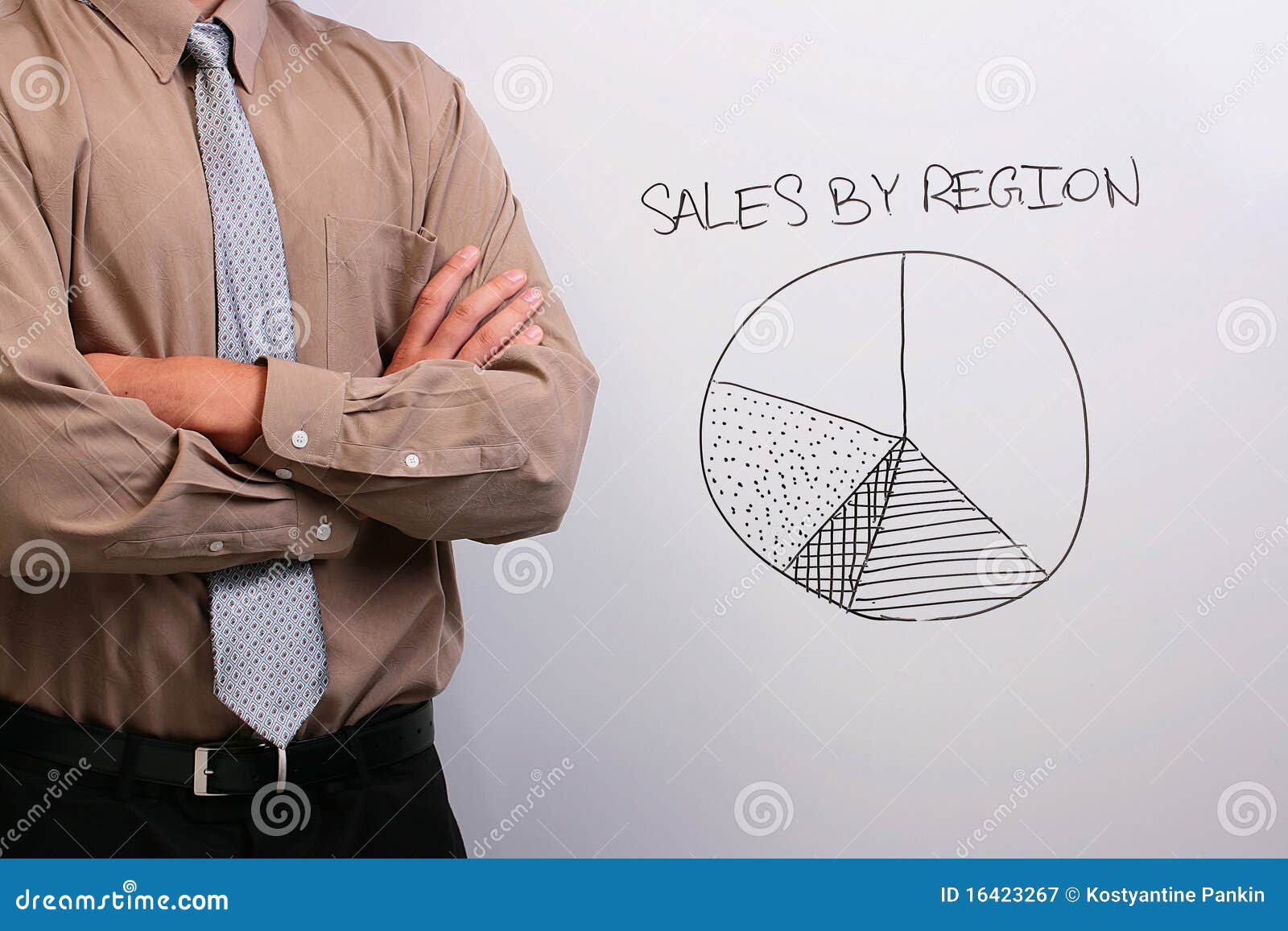 Man explaining a pie chart stock image. Image of shirt - 16423267