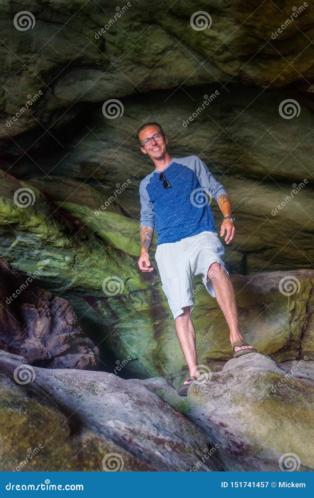 Man Explore Cave stock image. Image of ancient, beach - 151741457