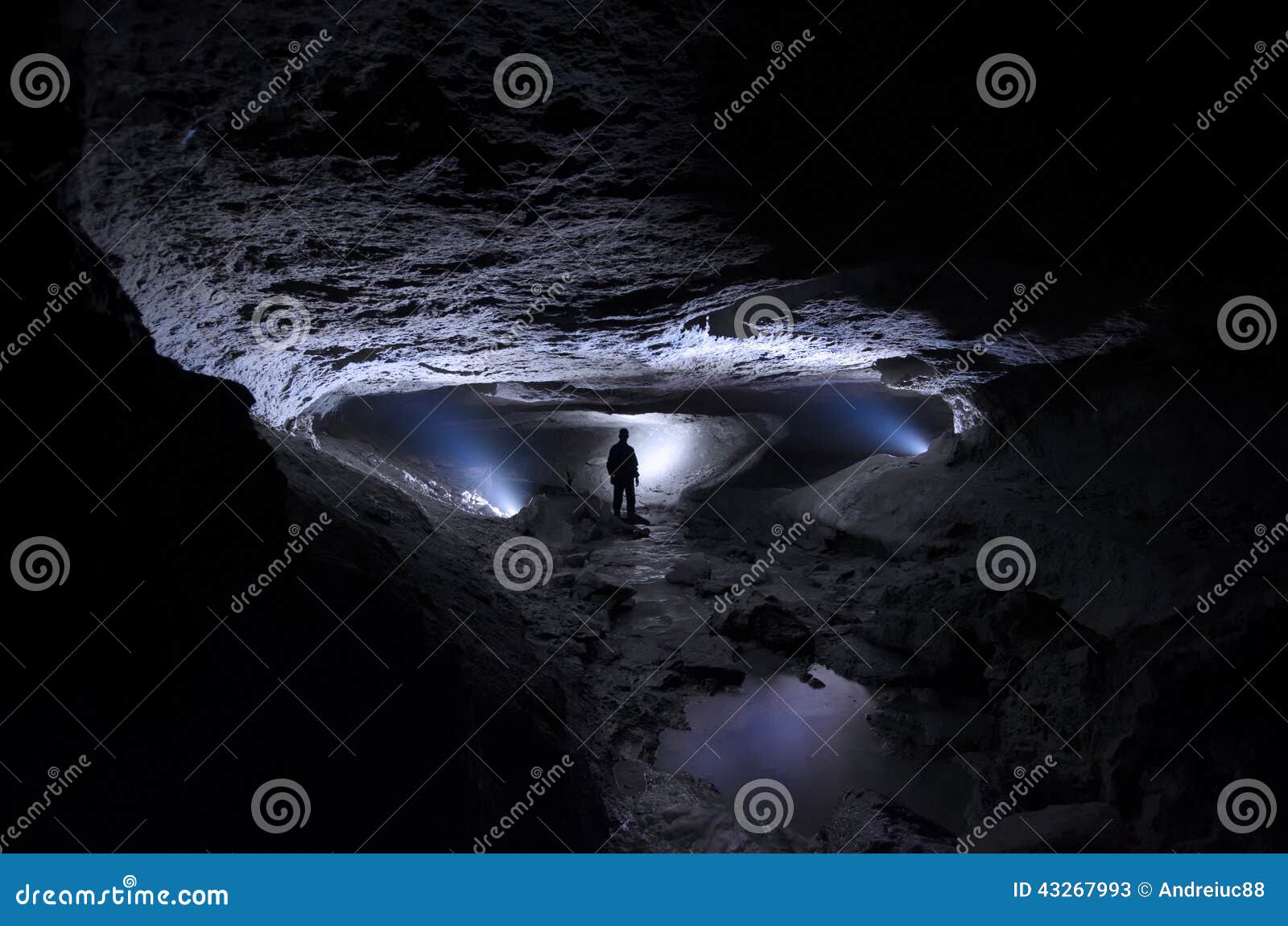 Man Explorer in Cave Underground Stock Image - Image of ancient, nature ...