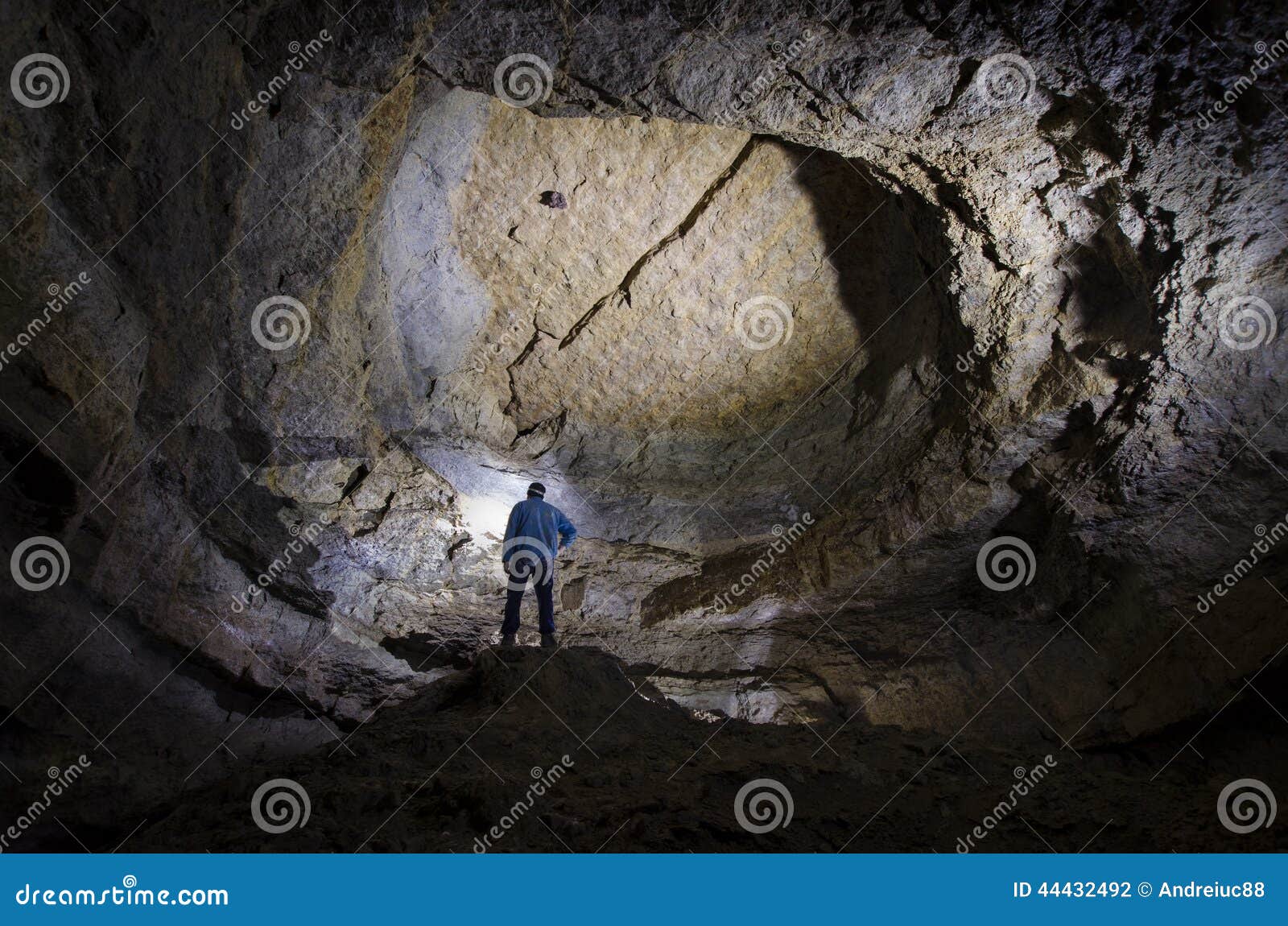 Man Explorer in Huge Cave Underground Stock Photo - Image of earth ...