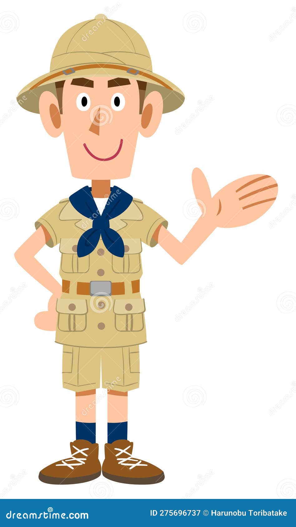 Man in Explorer S Clothes Guiding with Palm Stock Vector - Illustration ...