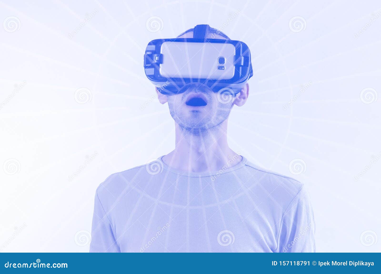 Man Exploring Modern Technology Virtual Reality With Head Mounted ... Man Exploring Modern Technology Virtual Reality With Head Mounted ...