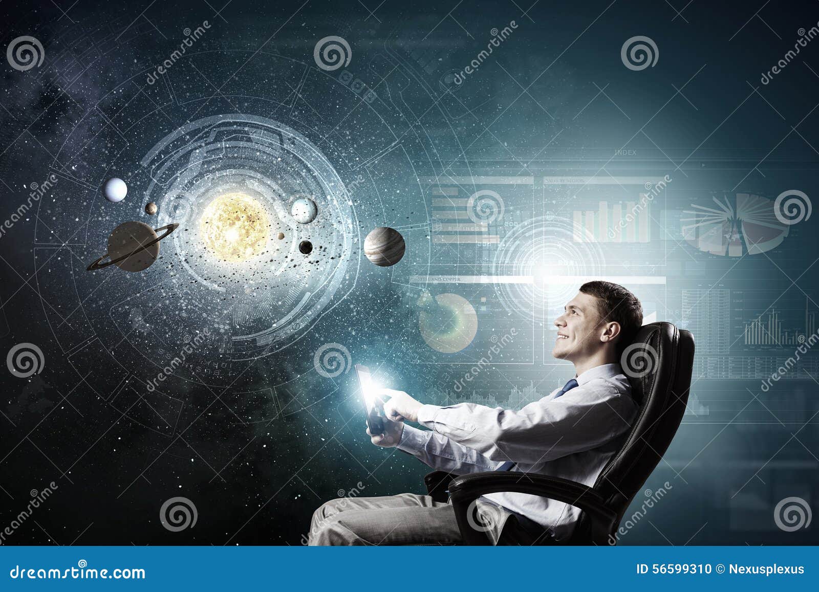 Man exploring space stock photo. Image of infinity, sphere - 56599310