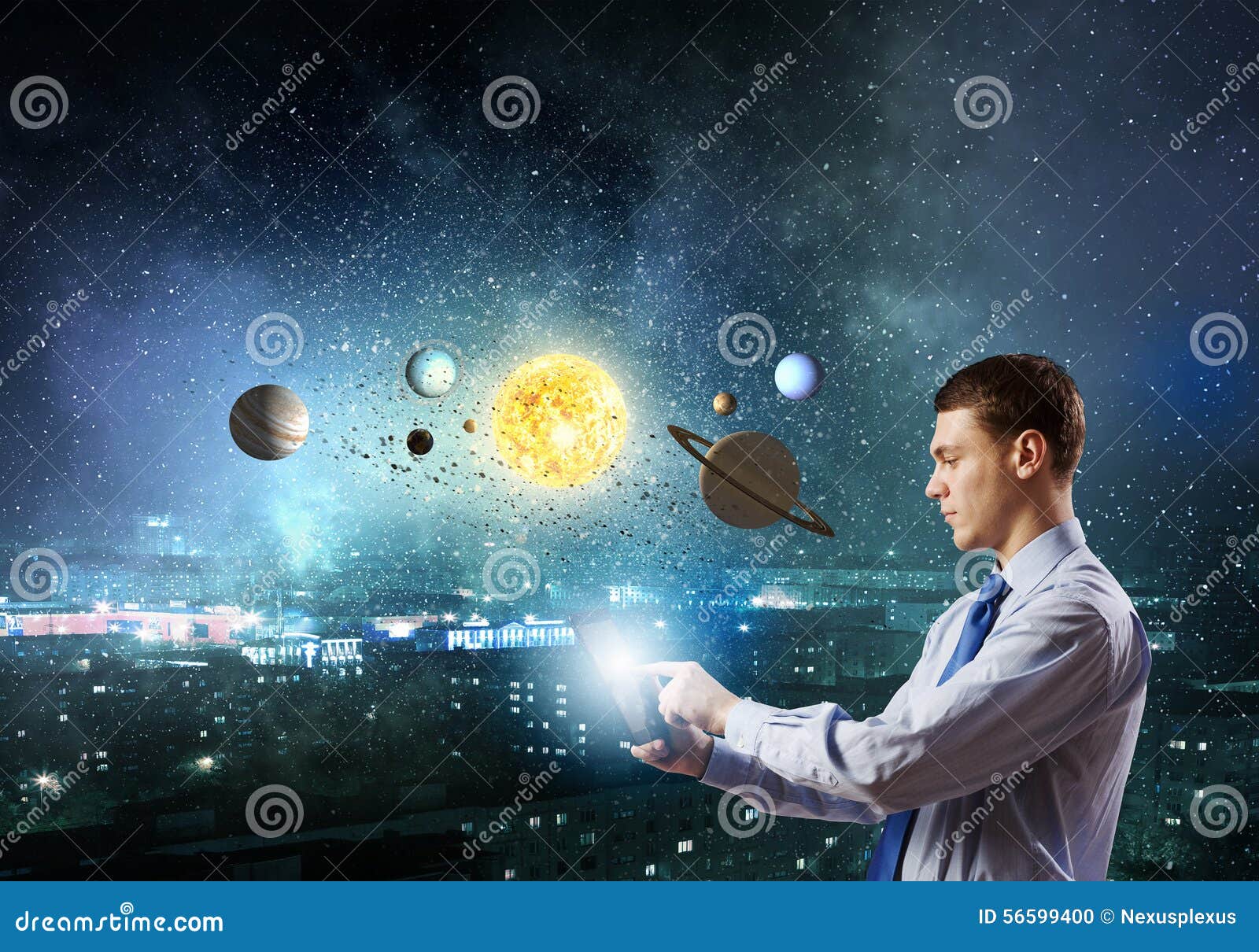 Man exploring space stock photo. Image of student, astronomy - 56599400