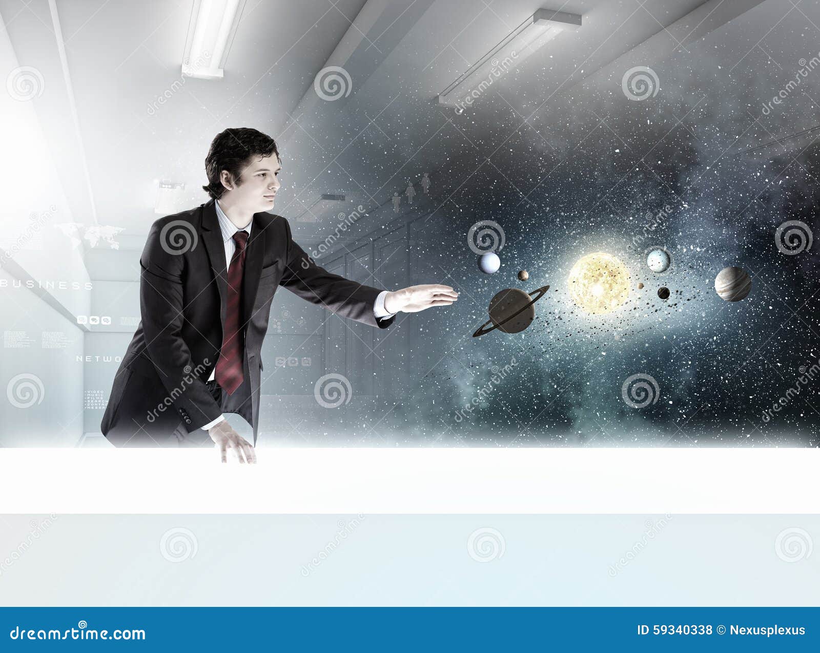 Man exploring space stock photo. Image of table, businessman - 59340338