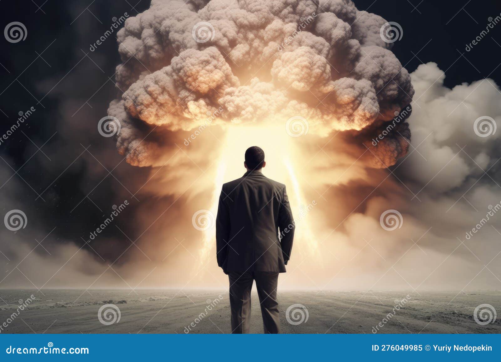 Man and Big Explosion. Generative AI Stock Illustration - Illustration ...